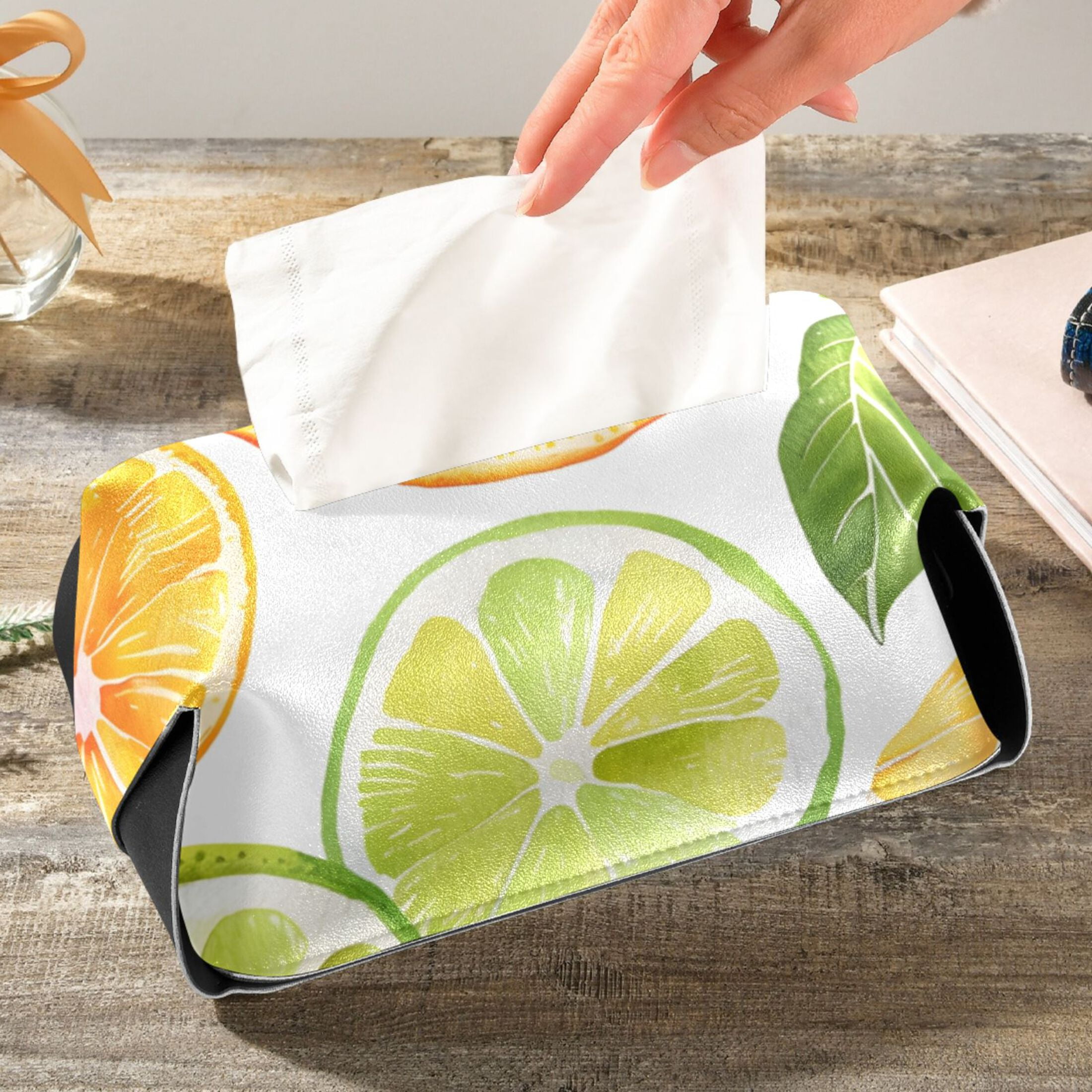 joogoo Leather Tissue Box Cover Lemons and Oranges Facial Cube Holder ...