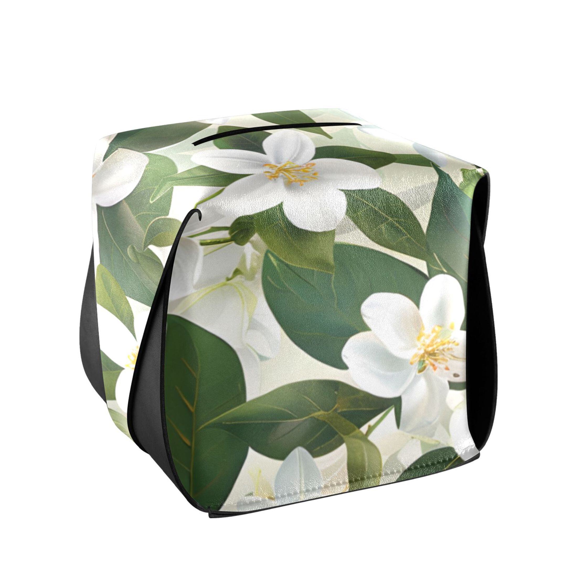 joogoo Leather Tissue Box Cover Lily with Green Leaf Facial Cube Holder ...