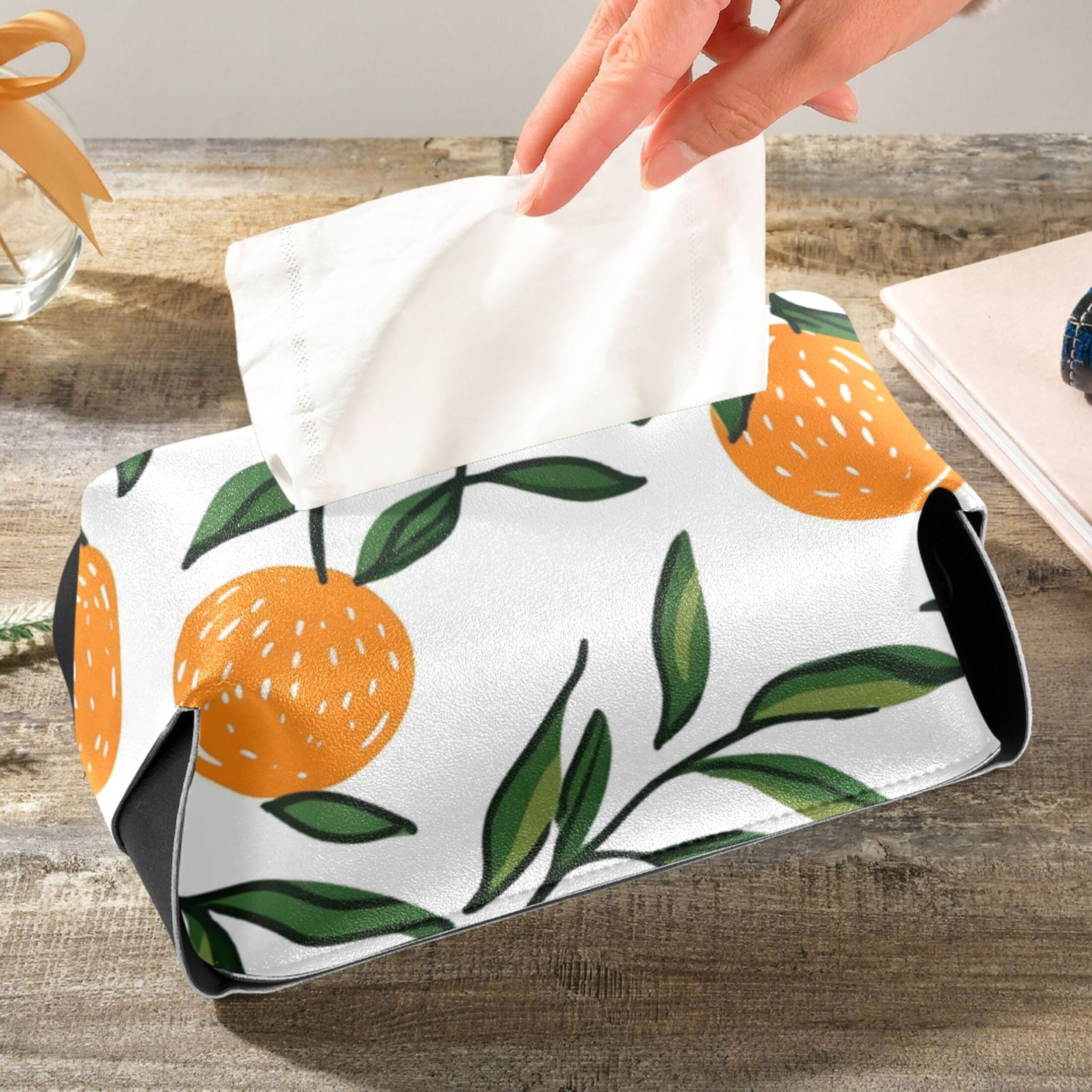 joogoo Leather Tissue Box Cover Orange Fruits Facial Cube Holder Case ...