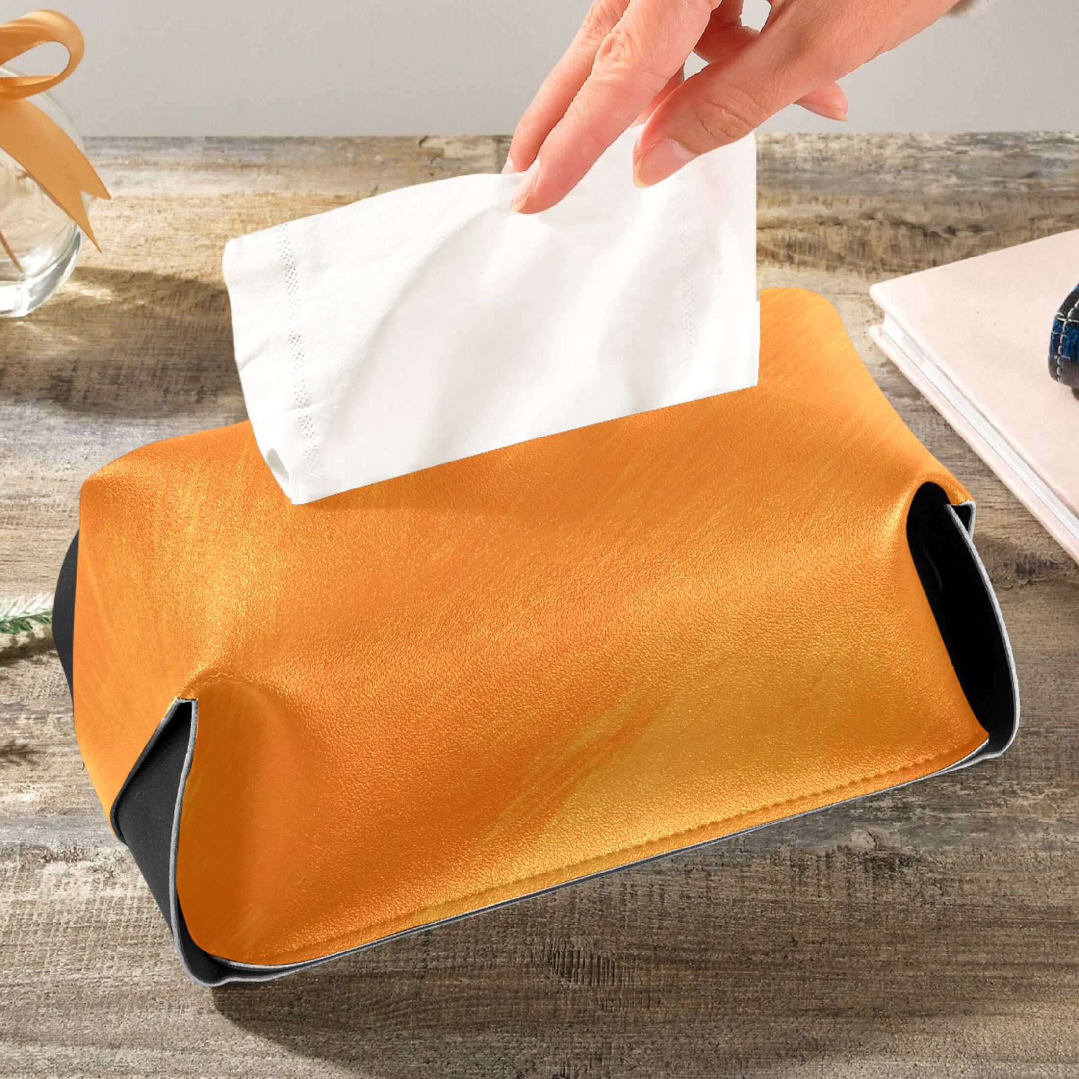 joogoo Leather Tissue Box Cover Orange Oil Pattern Facial Cube Holder ...
