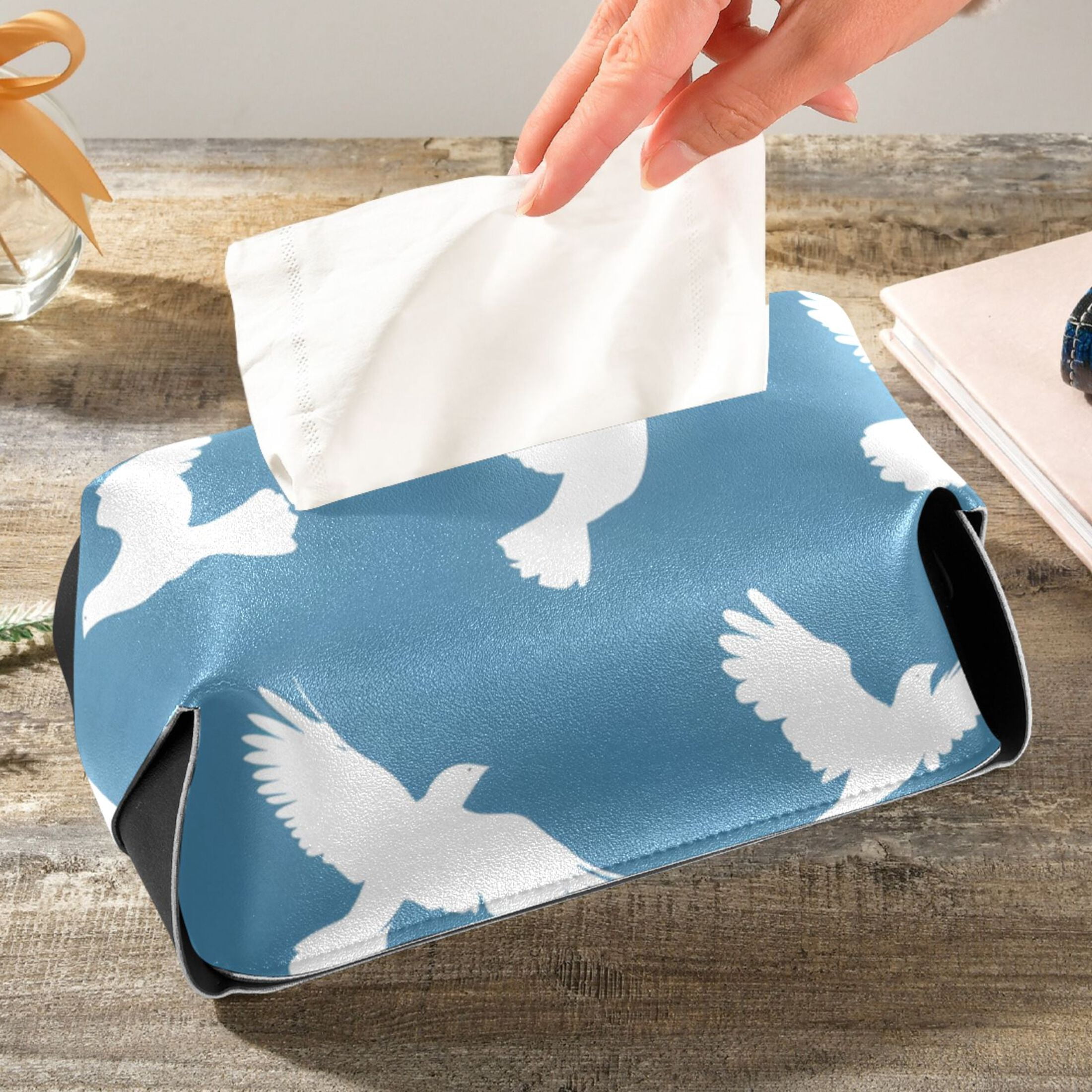 joogoo Leather Tissue Box Cover Pigeon Flying Facial Cube Holder Case ...
