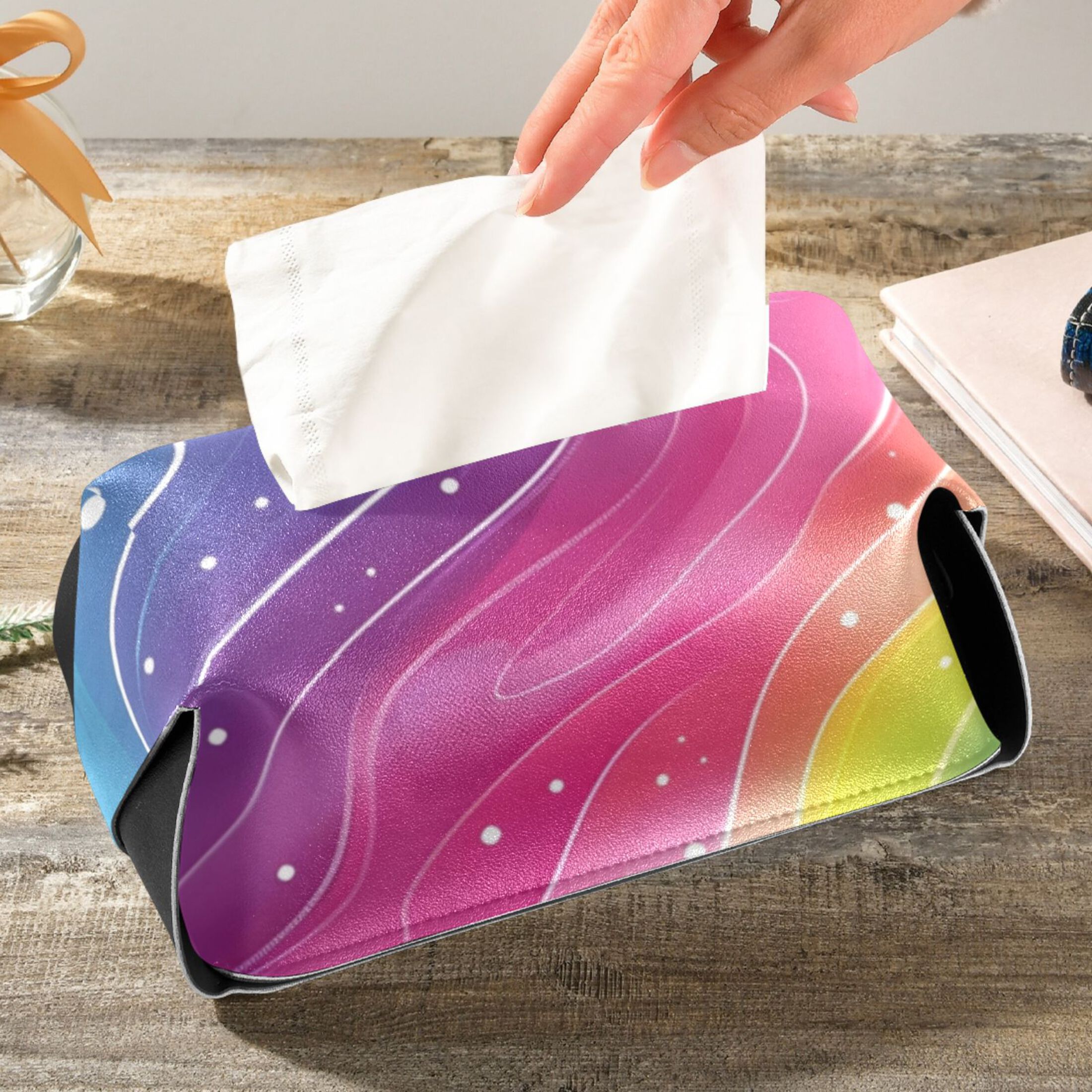 joogoo Leather Tissue Box Cover Rainbow Illustration Facial Cube Holder ...