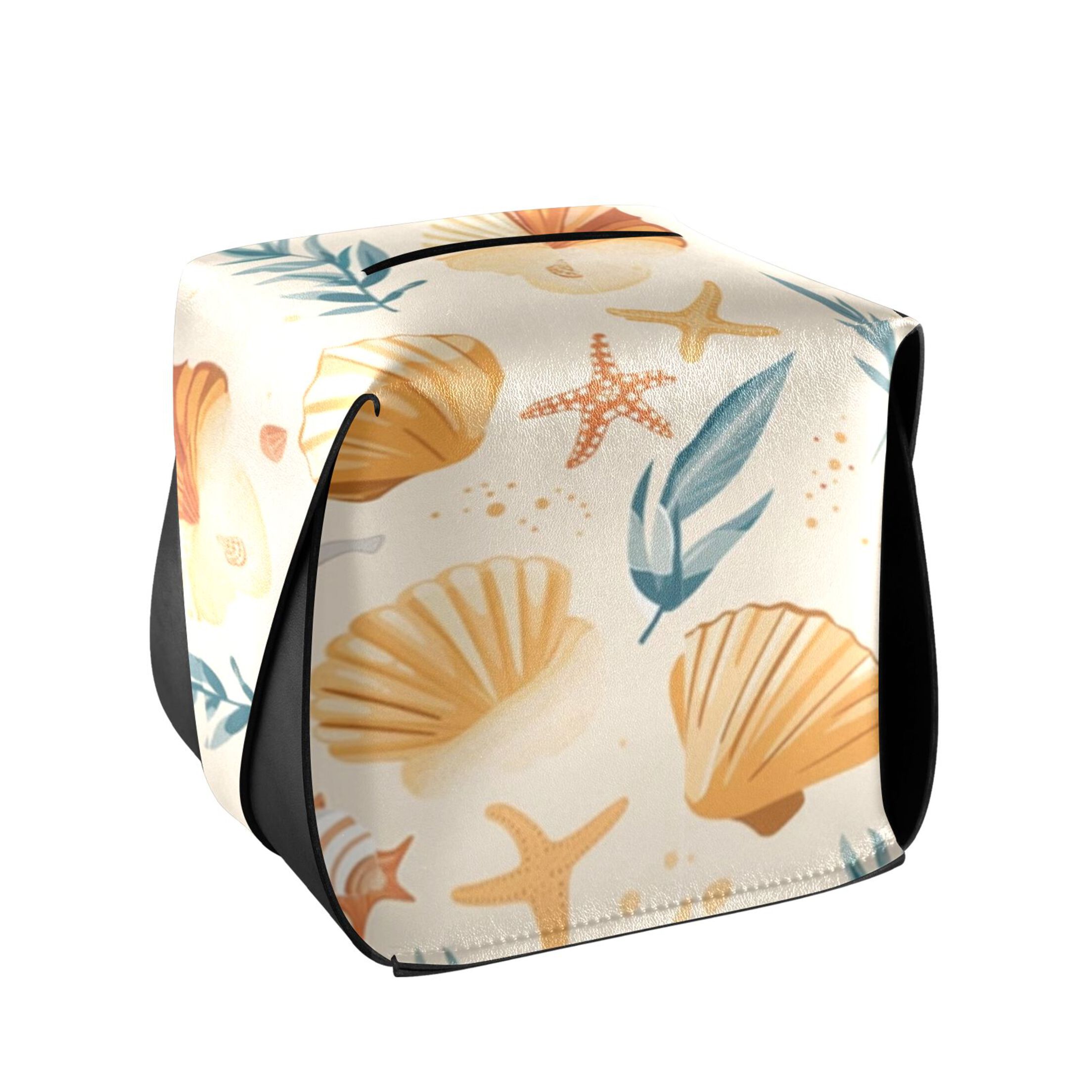 joogoo Leather Tissue Box Cover Sea Shells and Palm Leaves Facial Cube ...