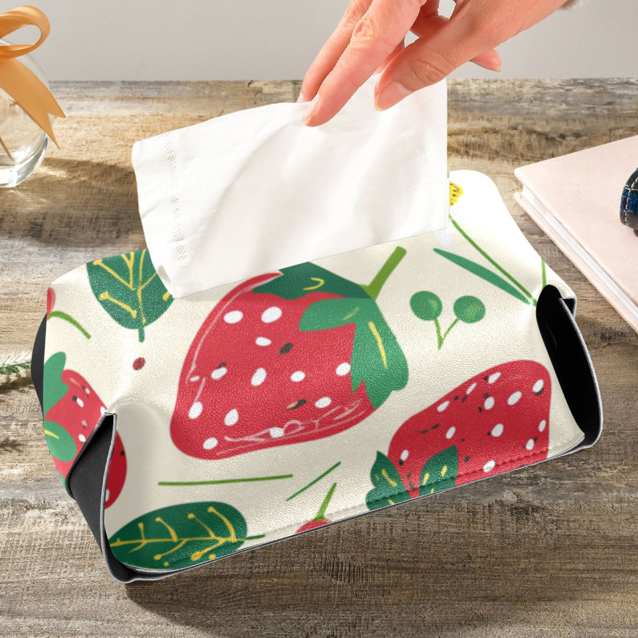joogoo Leather Tissue Box Cover Strawberry Fruit Facial Cube Holder ...