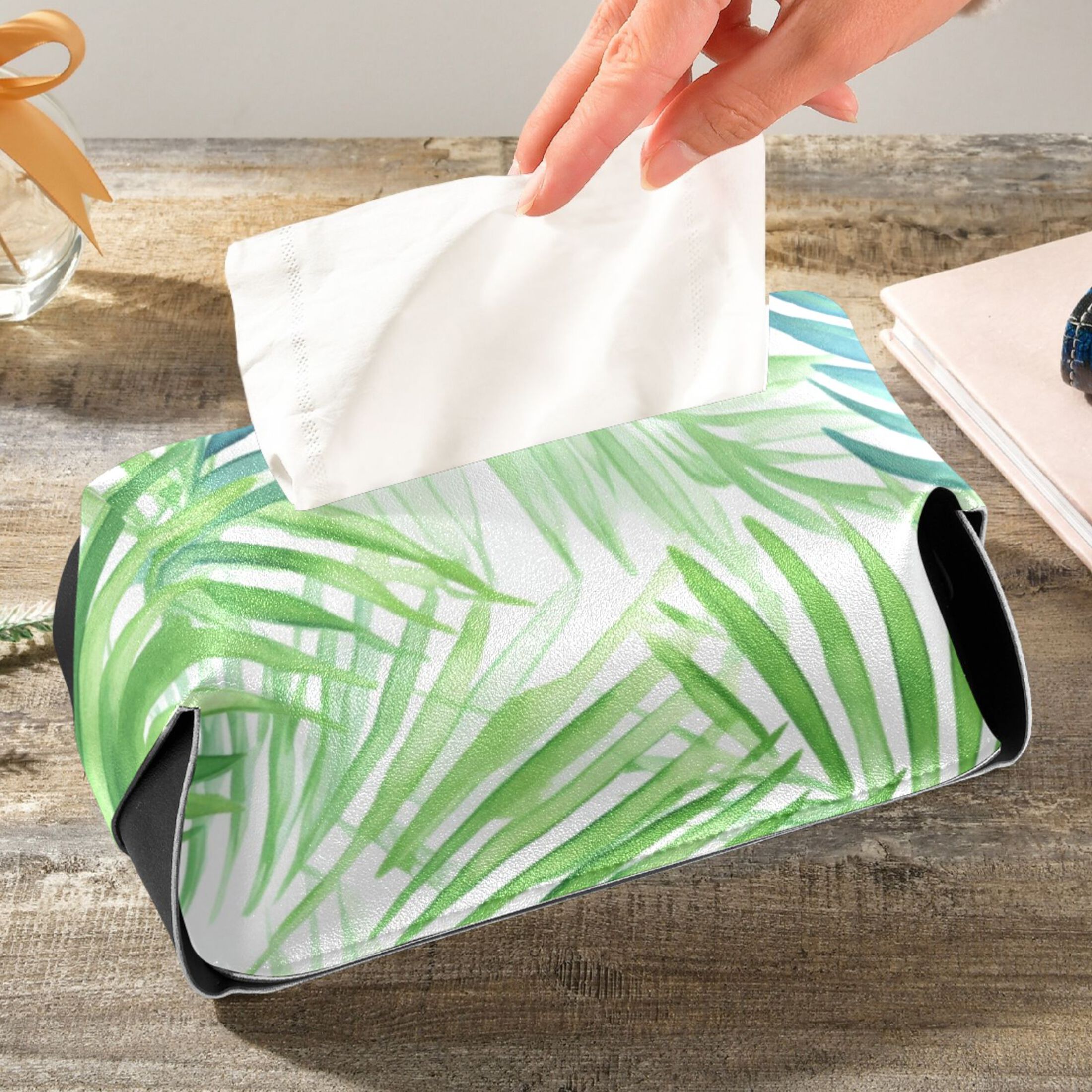joogoo Leather Tissue Box Cover Summer Tropical Leaves Facial Cube ...