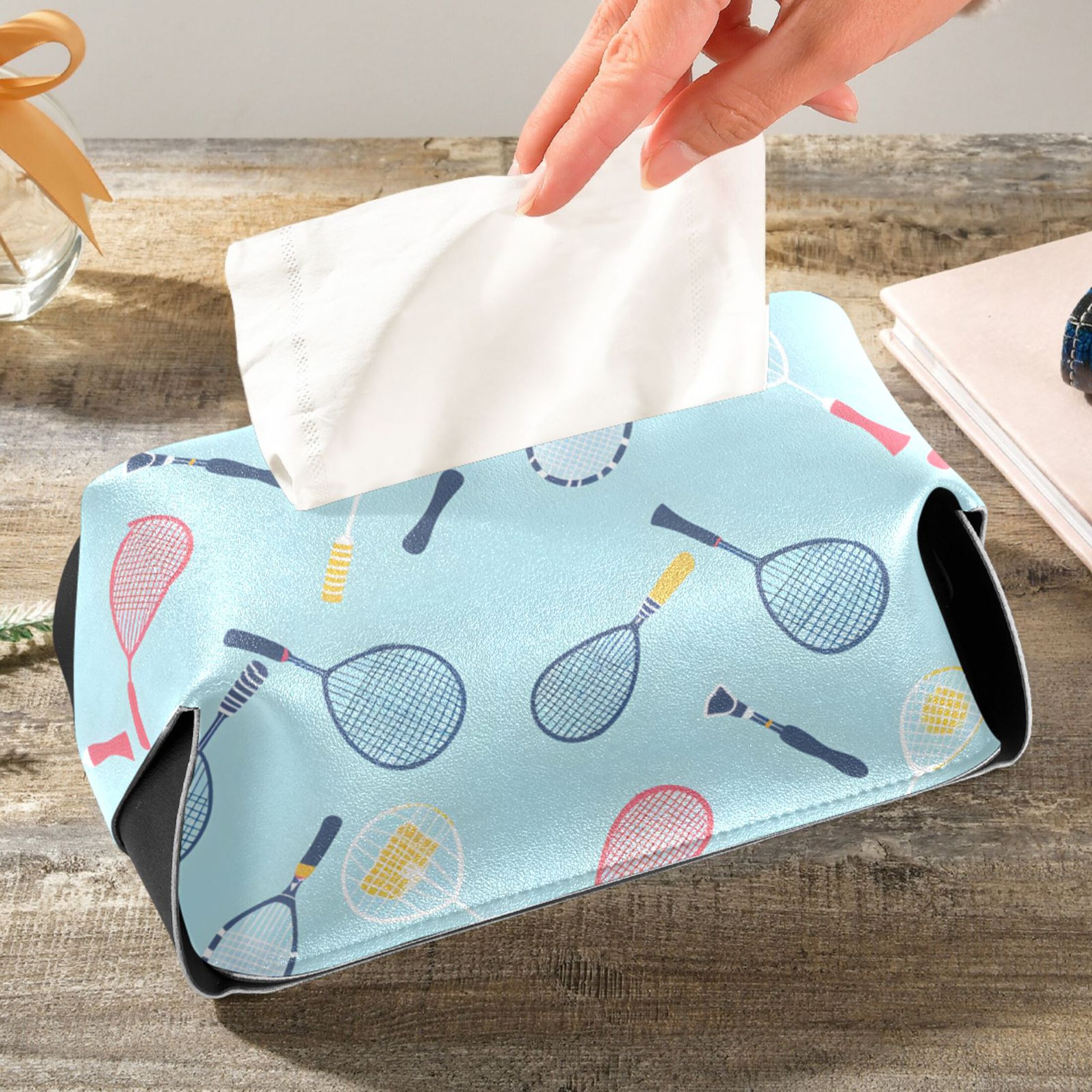 joogoo Leather Tissue Box Cover Tennis Racket Facial Cube Holder Case ...