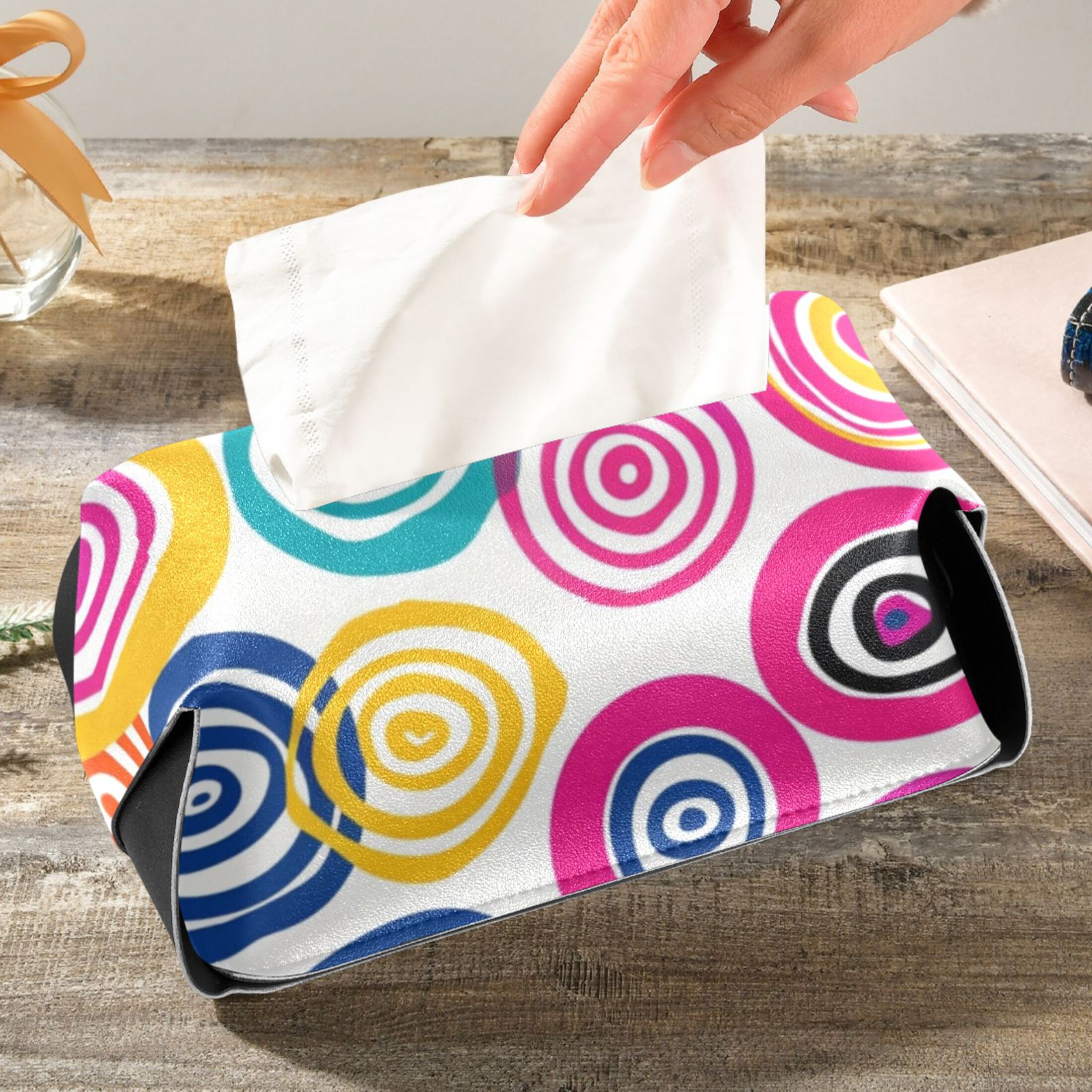 joogoo Leather Tissue Box Cover Texture Circle Facial Cube Holder Case ...
