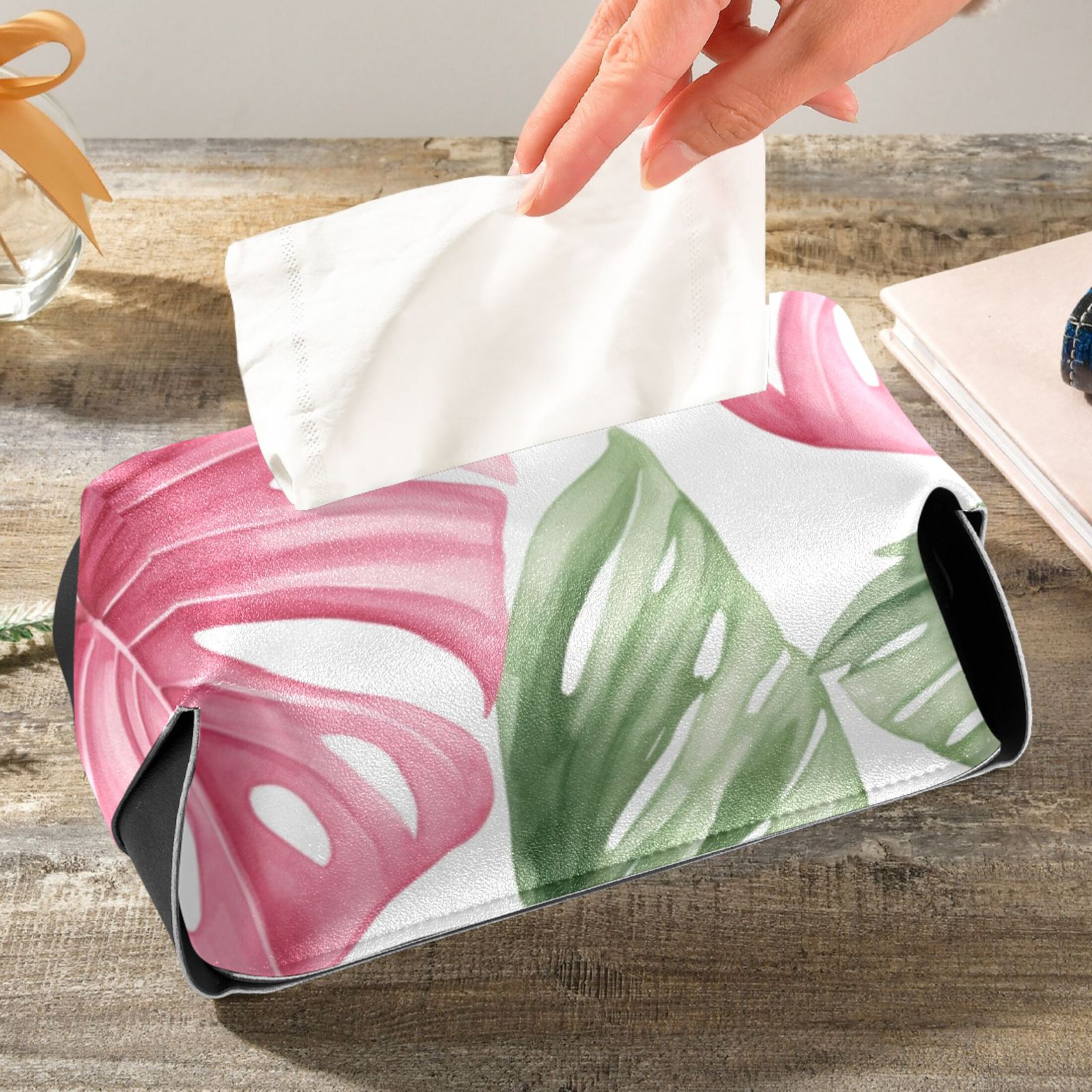 joogoo Leather Tissue Box Cover Tropical Leaf Facial Cube Holder Case ...
