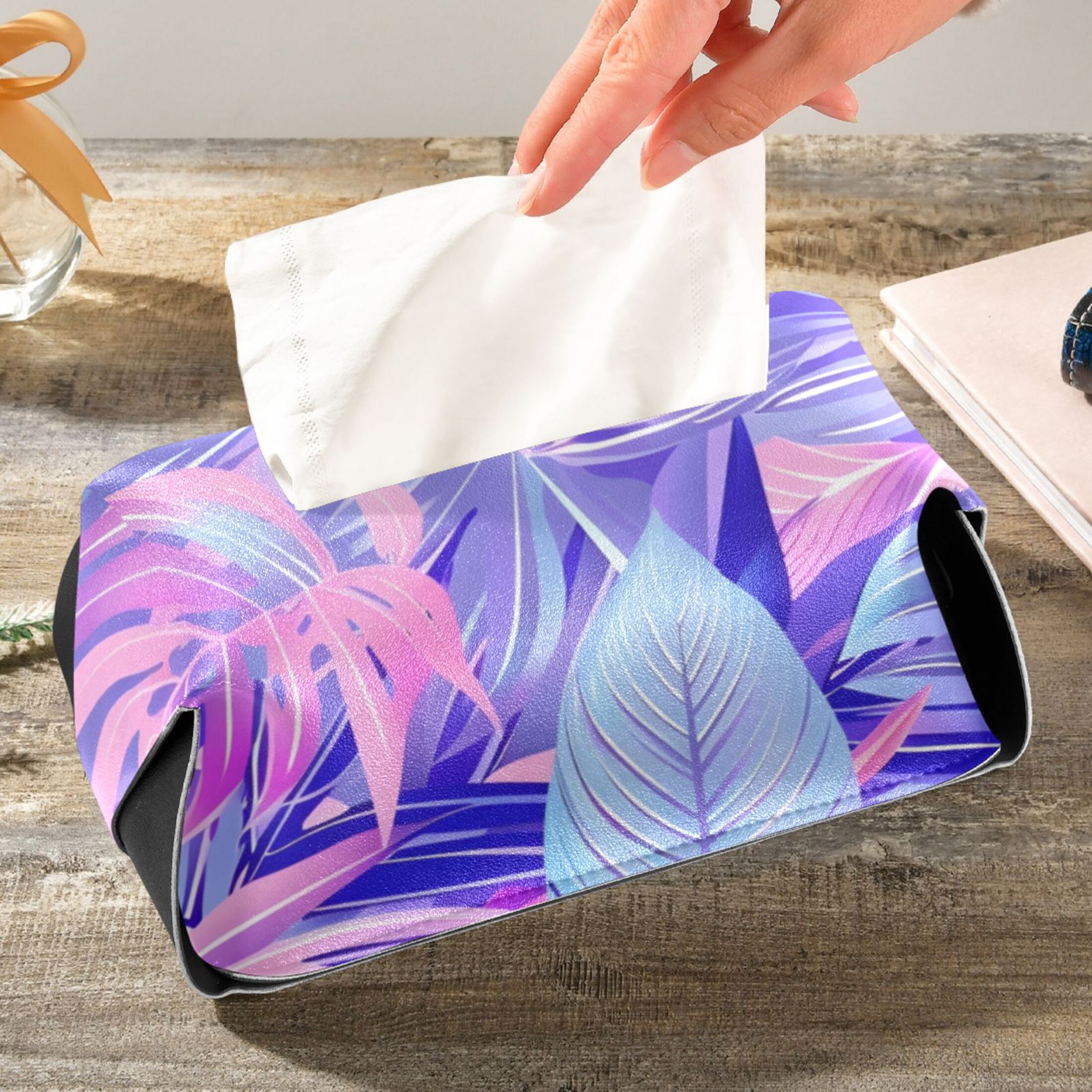 joogoo Leather Tissue Box Cover Tropical Plants Leaves Facial Cube ...