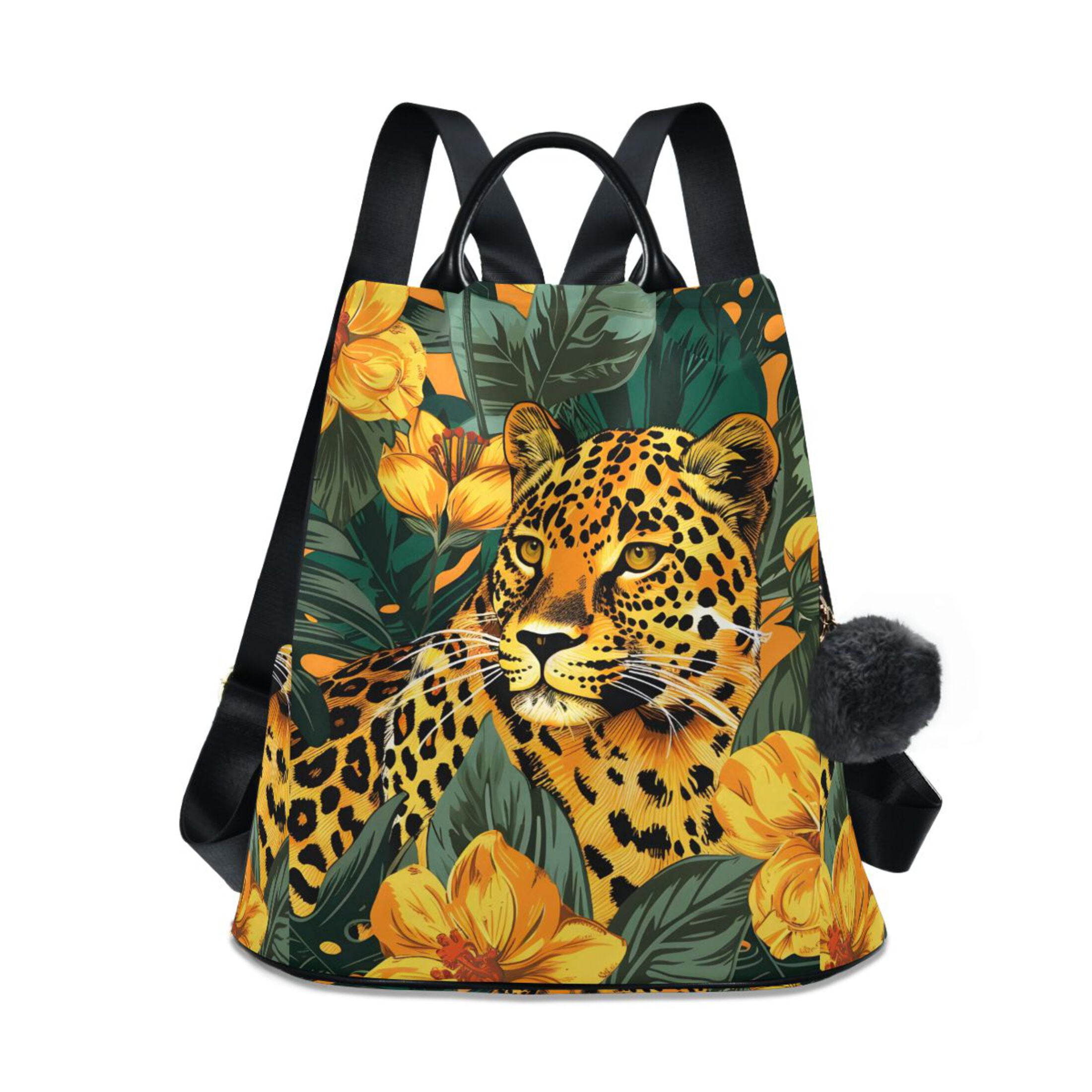 joogoo Leopard and Palm Leave Backpack Purse for Women Anti Theft ...