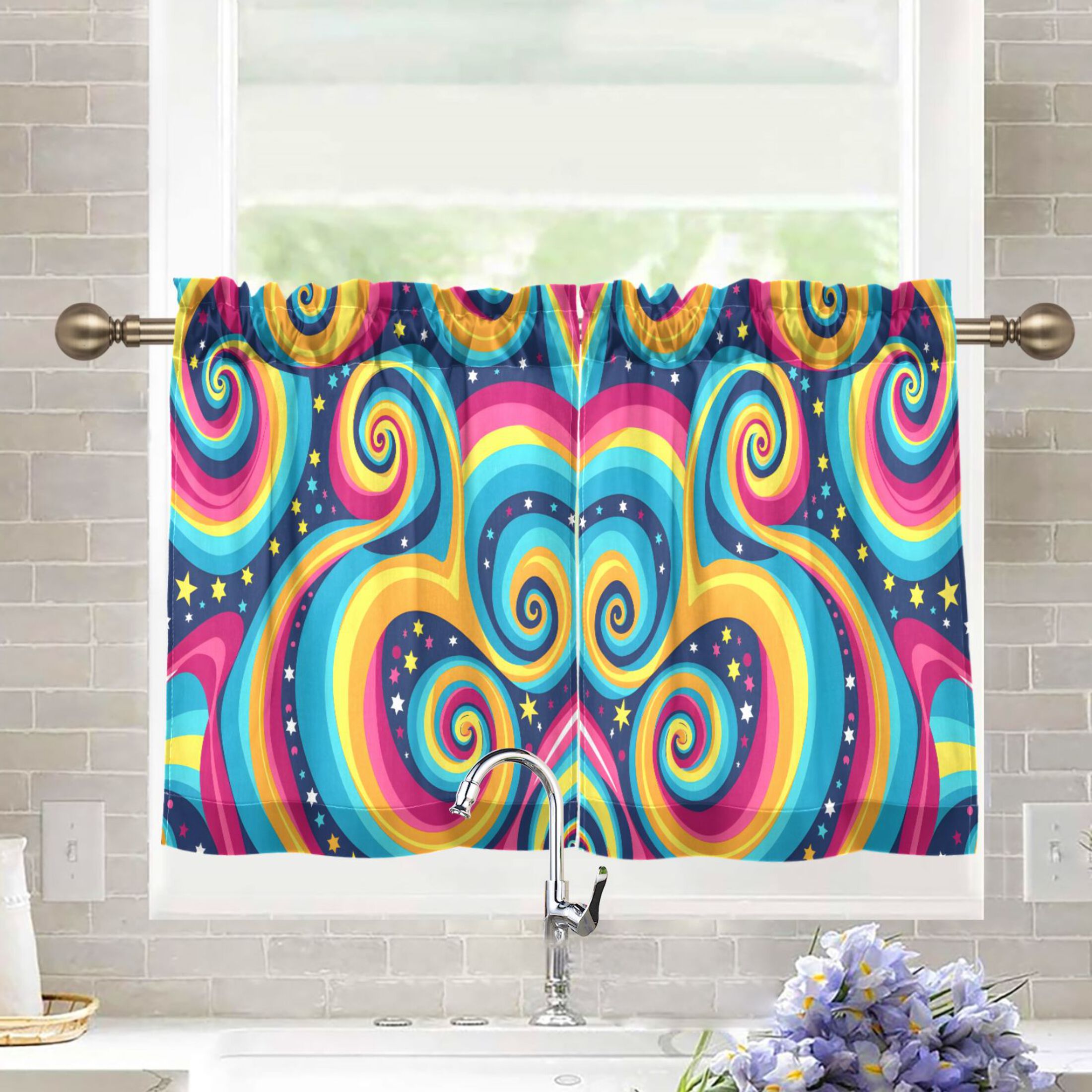 joogoo Magic Swirl Star Curtains Sets Half Window Cafe Farmhouse Tier 2 ...