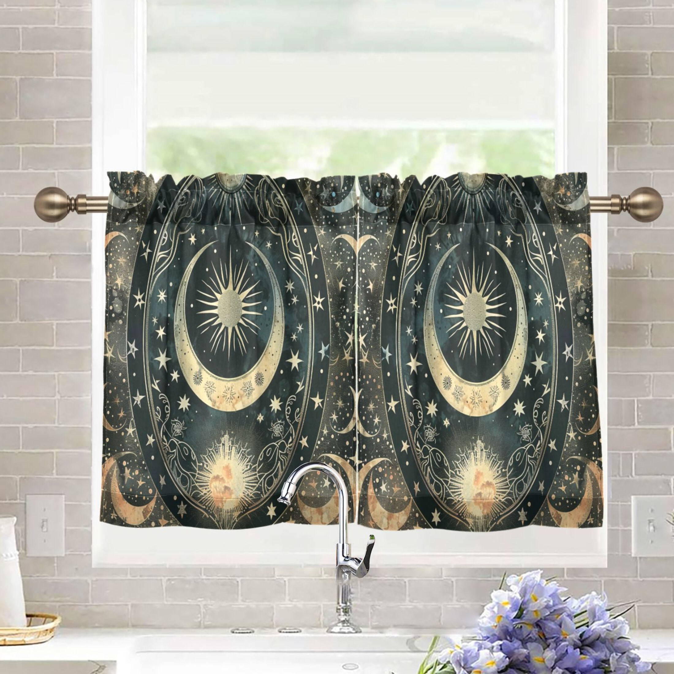 joogoo Magical Bohomia Moon and Star Curtains Sets Half Window Cafe ...