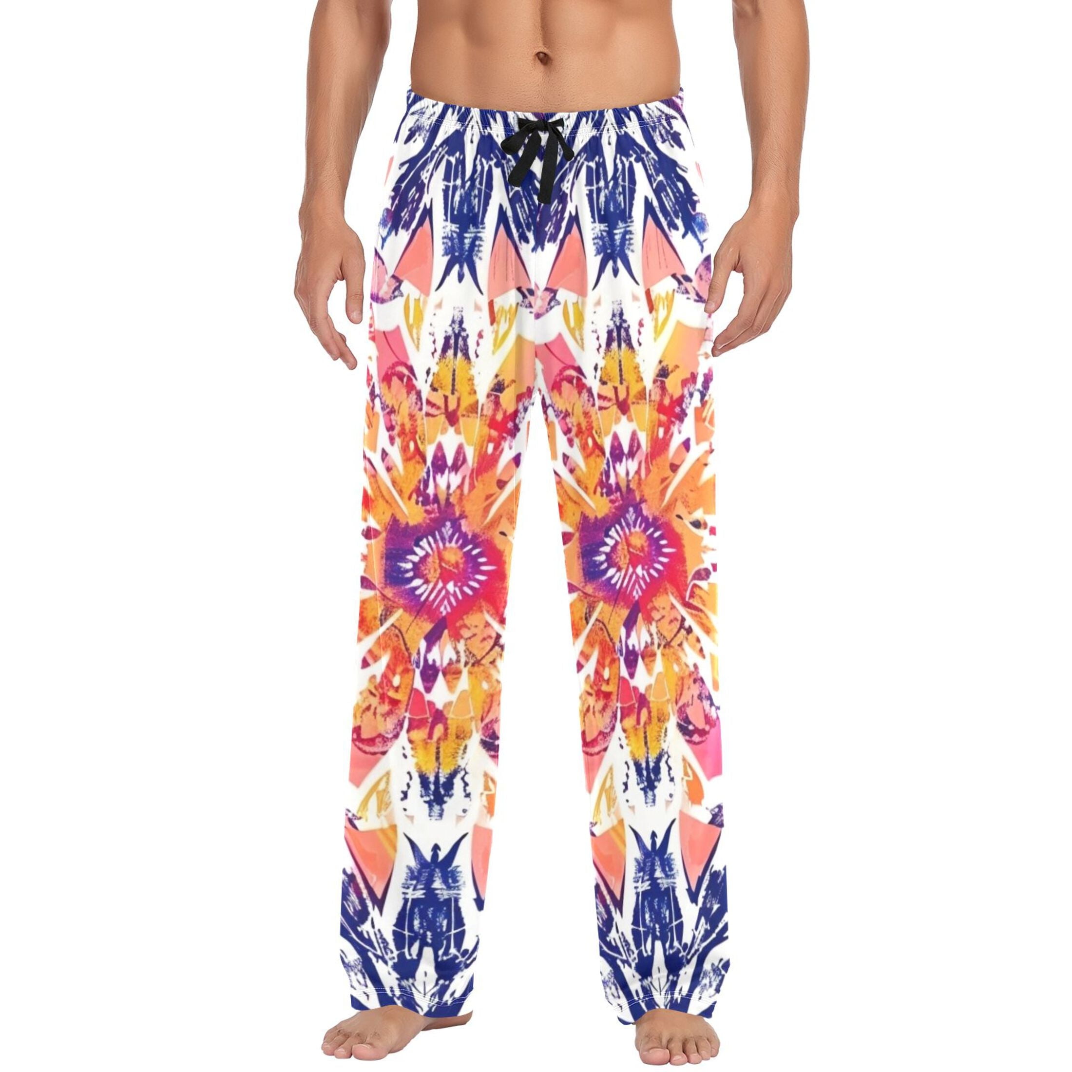 joogoo Men's Pajama Pants Abstract Art Flowers Cotton Long Sleepwear ...