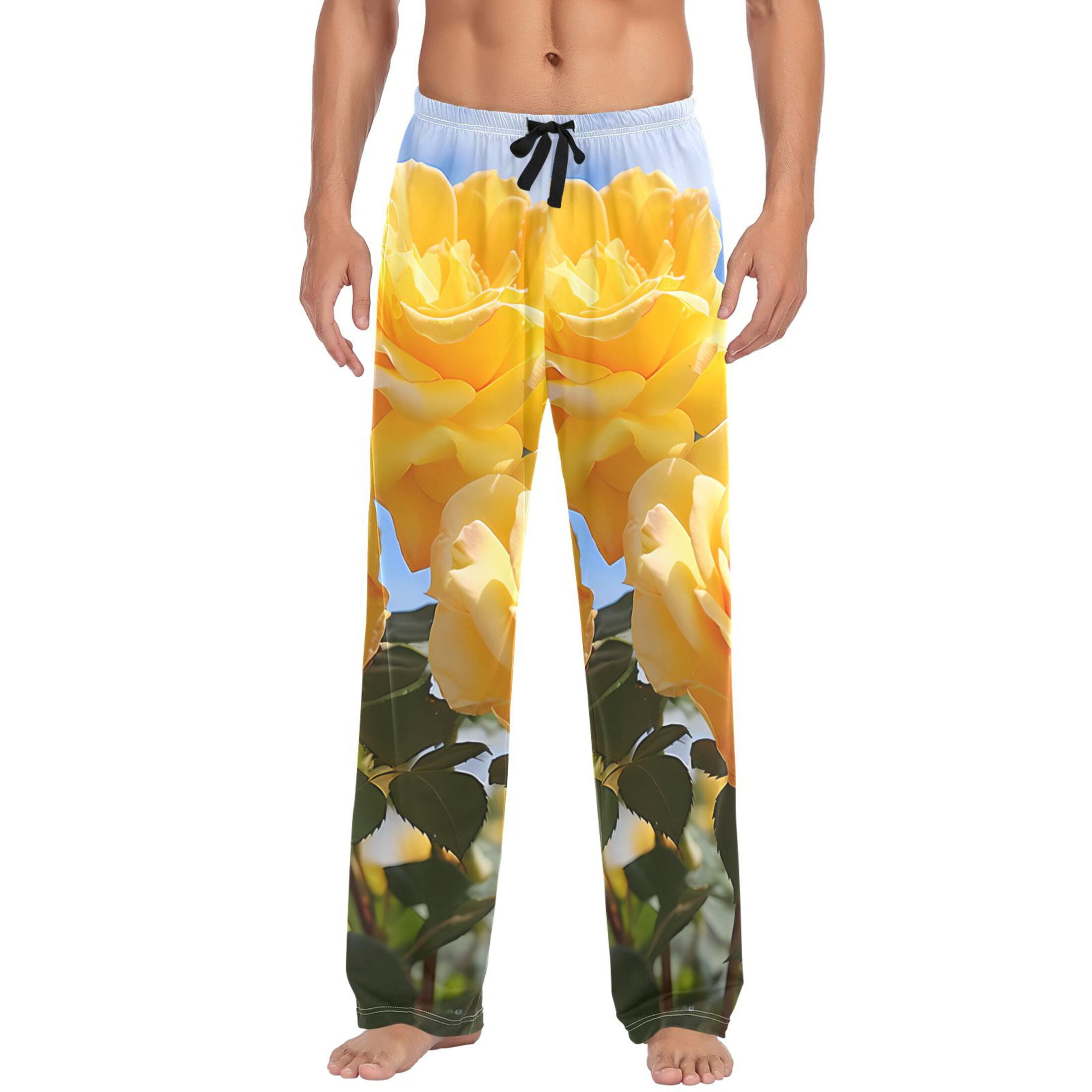 joogoo Men's Pajama Pants Roses Flower Cotton Long Sleepwear Lounge ...