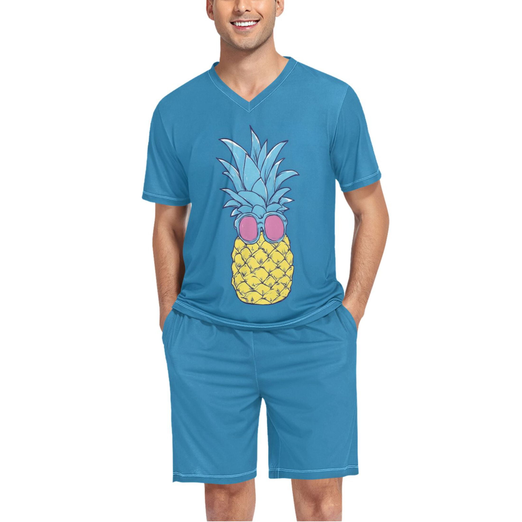 joogoo Men's Pajama Set A Funny Pineapple V-Neck Pj Shorts Set 2 Piece ...