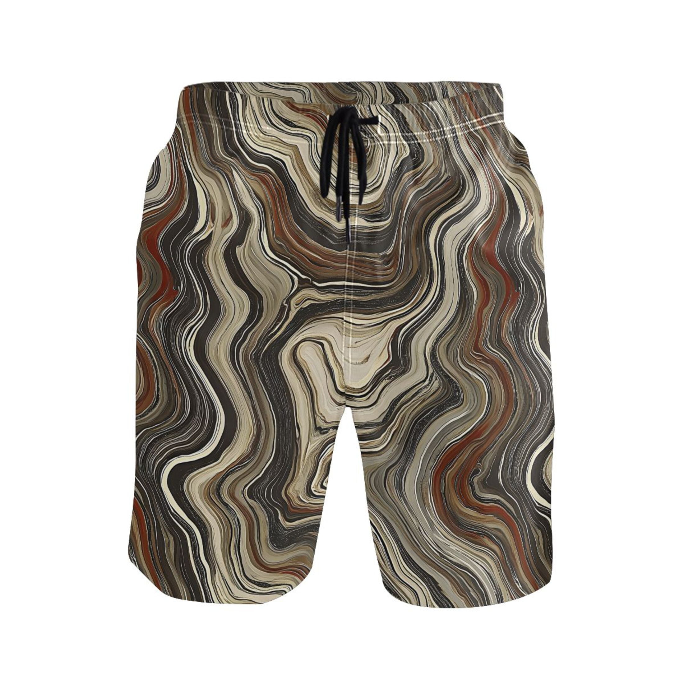 joogoo Men's Swim Trunks Brown Marble Beach Shorts with Pockets L ...