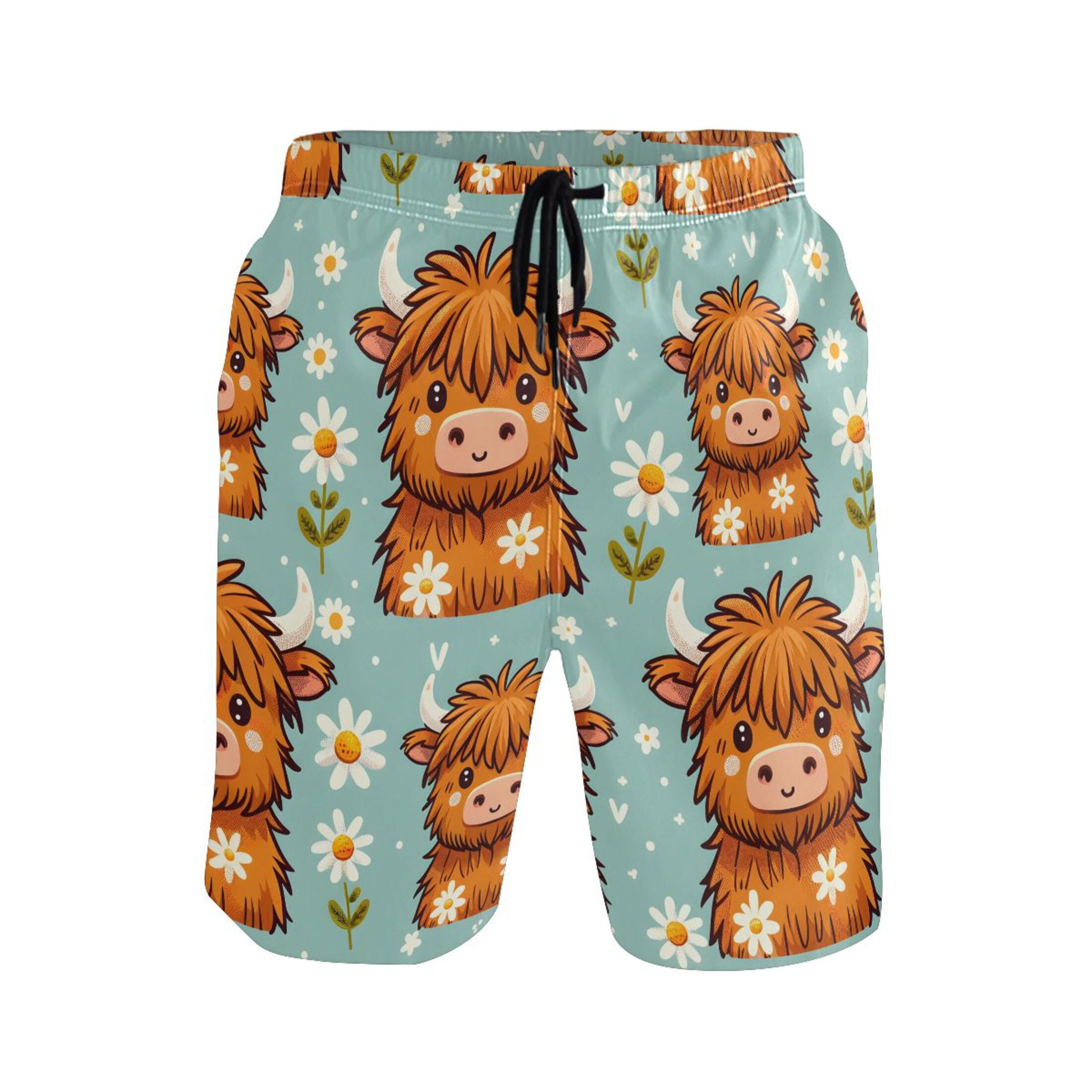 joogoo Men's Swim Trunks Cute Cow with Daisy Beach Shorts with Pockets ...