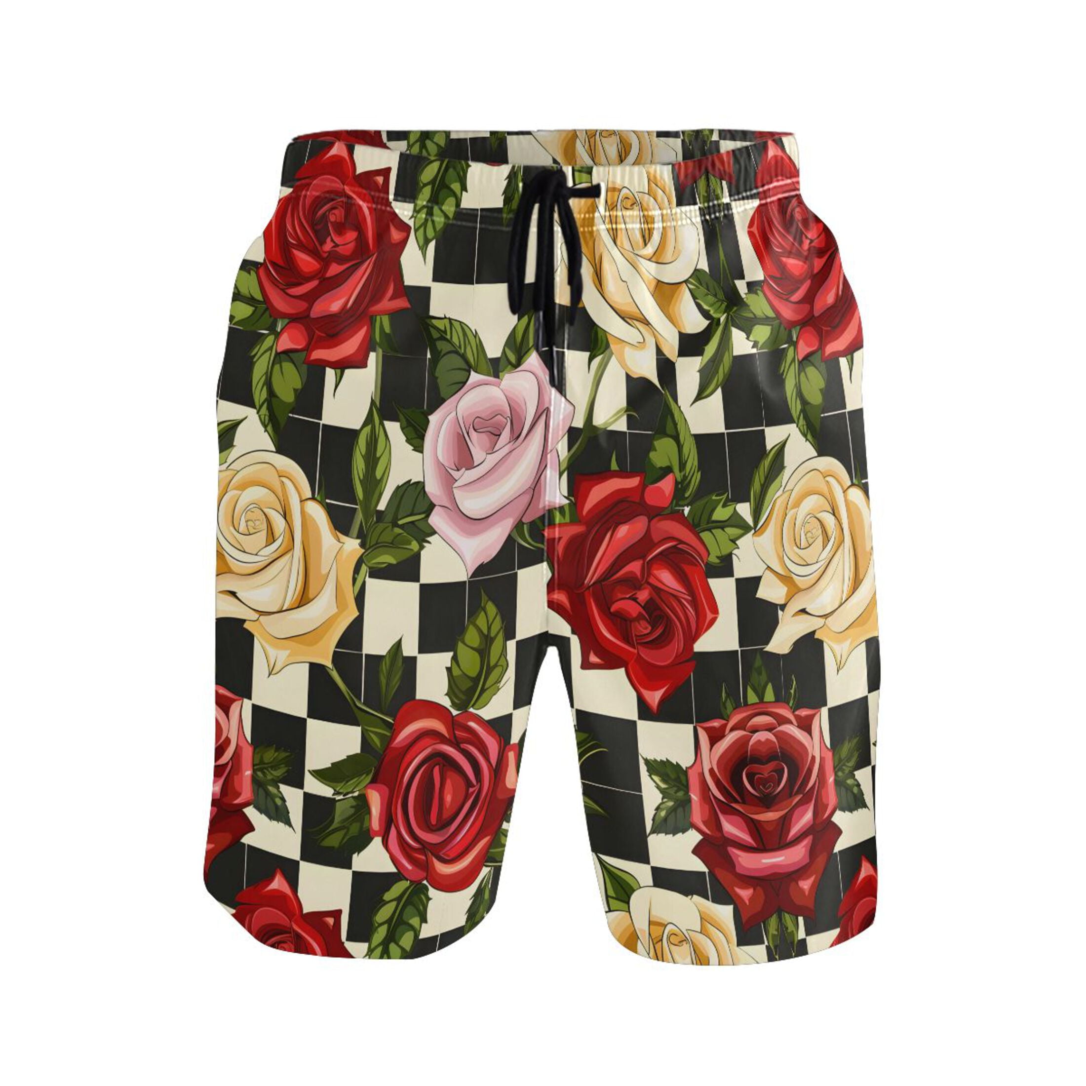 joogoo Men's Swim Trunks Roses Flower on Lattice Beach Shorts with ...