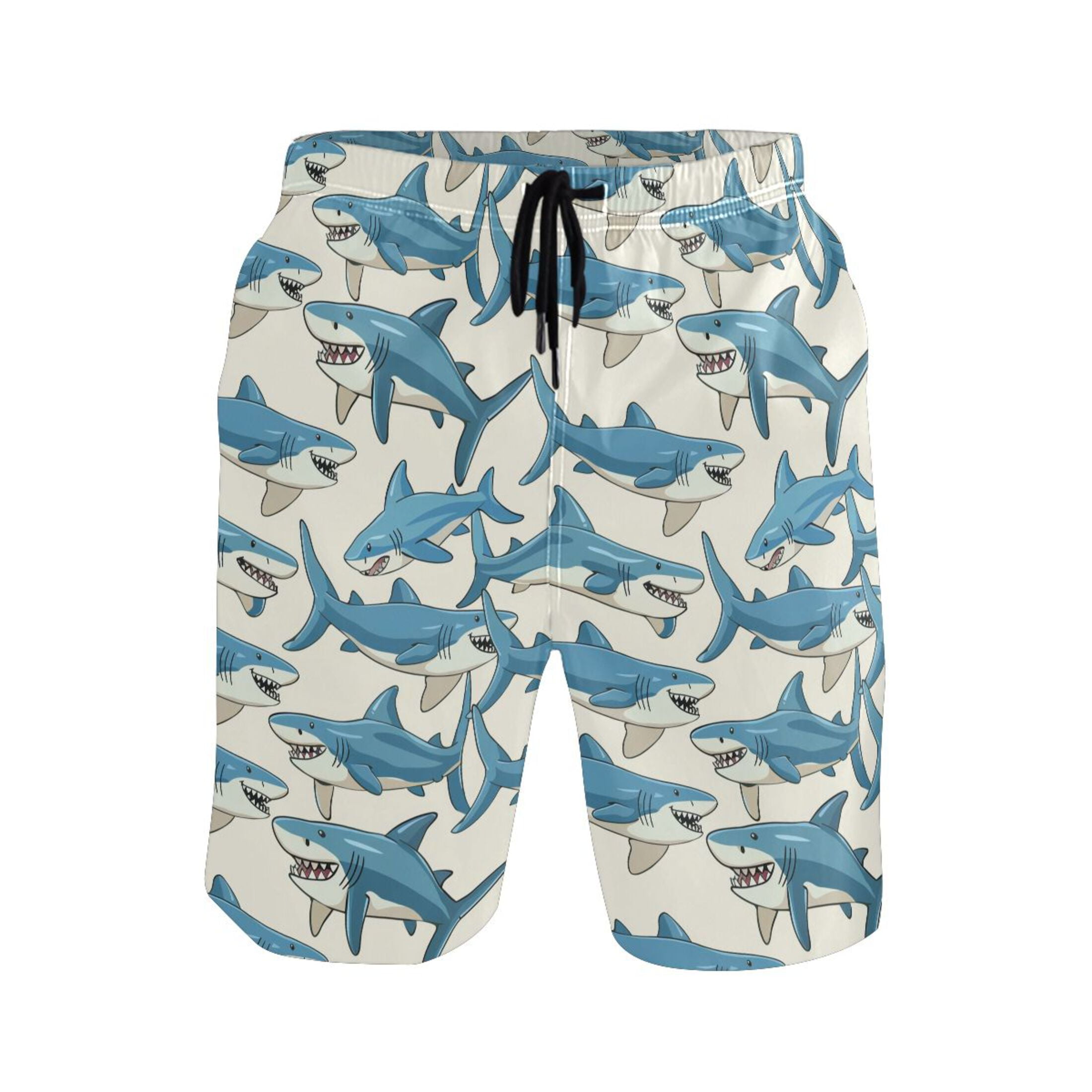 joogoo Men's Swim Trunks Shark on Beige Beach Shorts with Pockets S ...