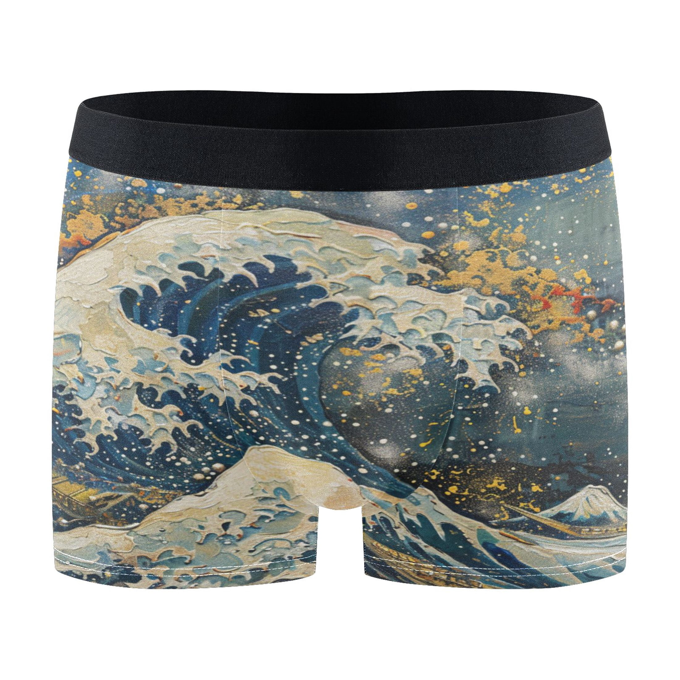 joogoo Mens Boxer Briefs Abstract Japanese Wave Soft Underwear Stretch ...