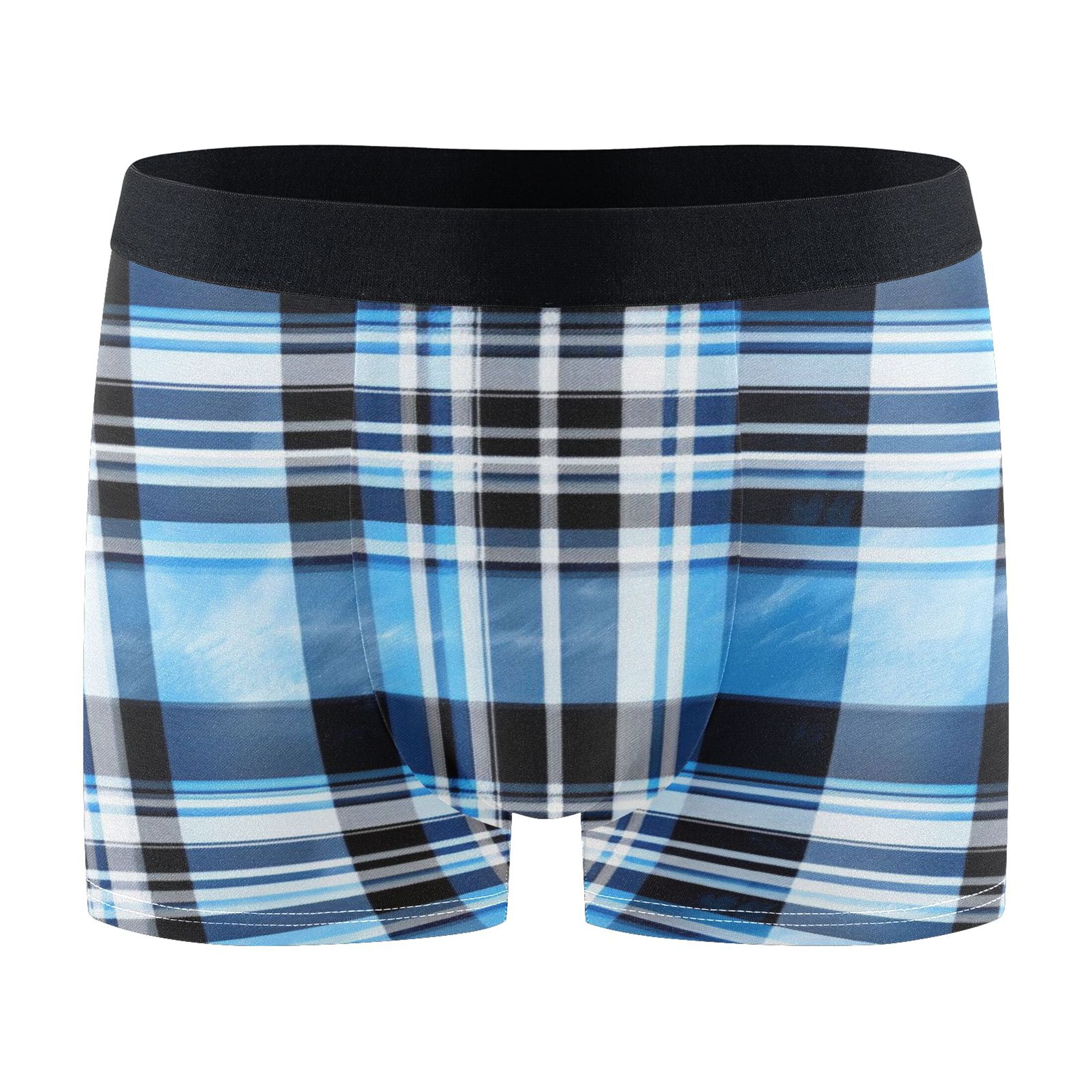 joogoo Mens Boxer Briefs Blue Checkered Grid Pattern Soft Underwear ...