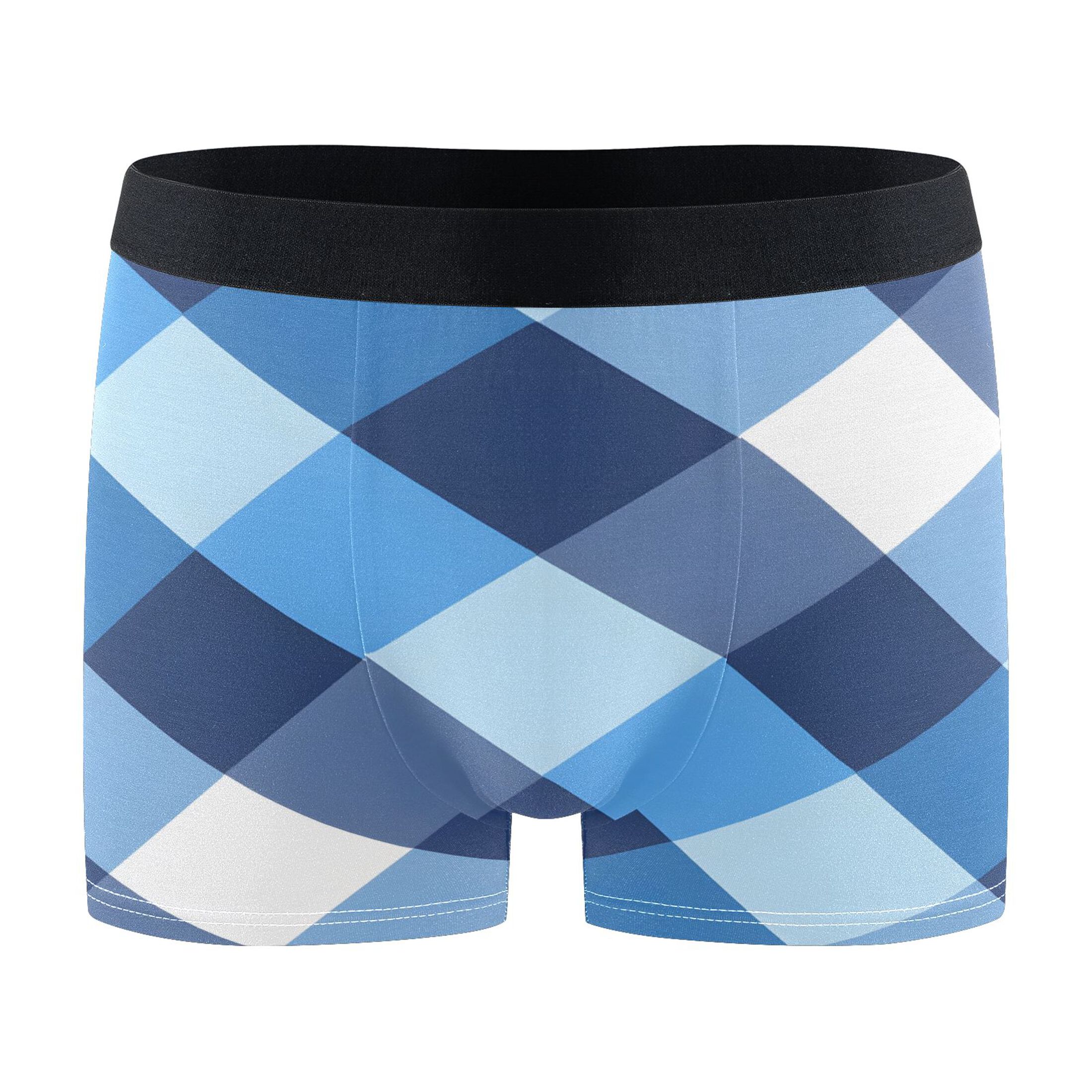 joogoo Mens Boxer Briefs Blue White Checkered Grid Pattern Soft ...