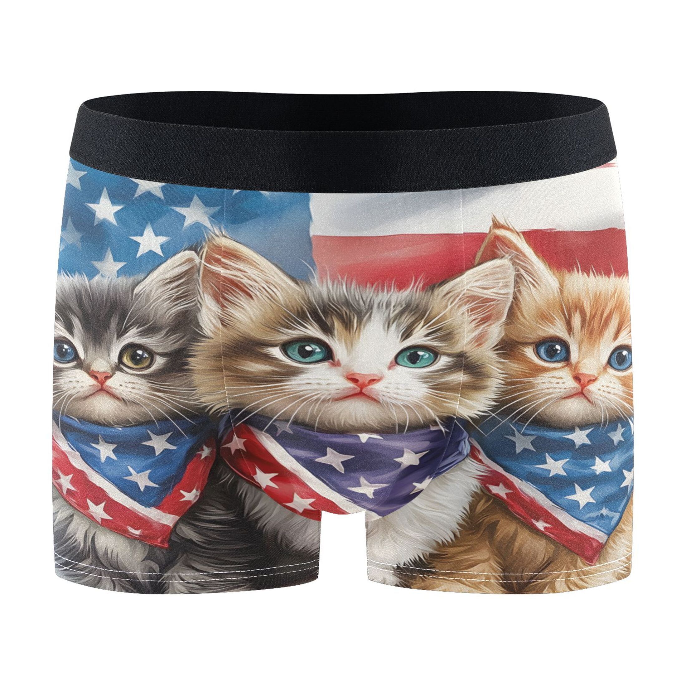 joogoo Mens Boxer Briefs Cat American Flag Soft Underwear Stretch ...