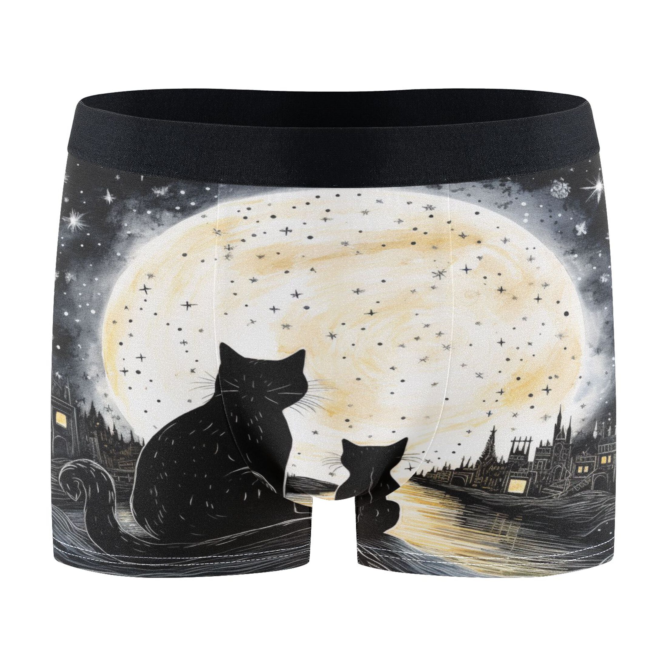 joogoo Mens Boxer Briefs Cat in Night with Moon Soft Underwear Stretch ...
