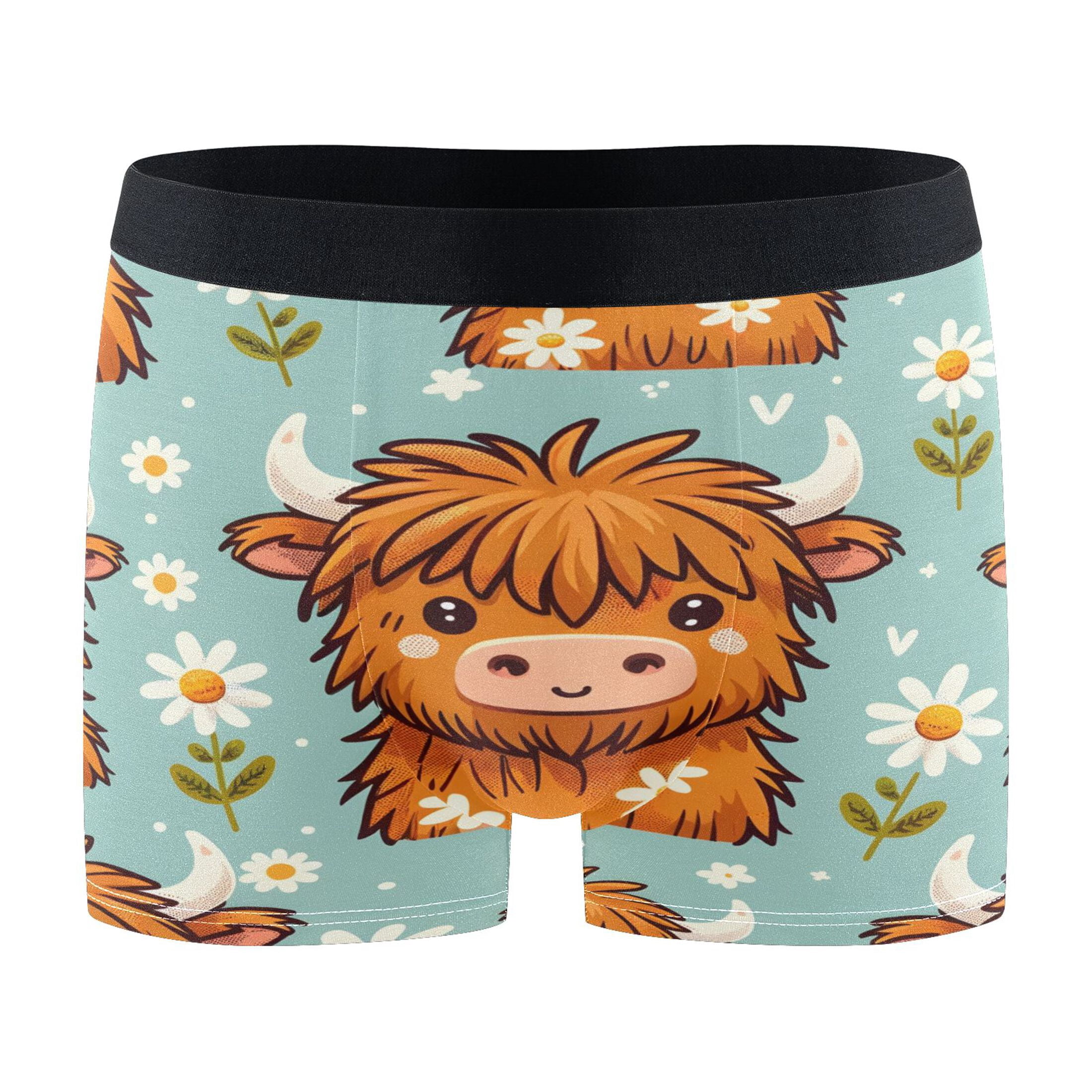 joogoo Mens Boxer Briefs Cute Cow with Daisy Soft Underwear Stretch ...