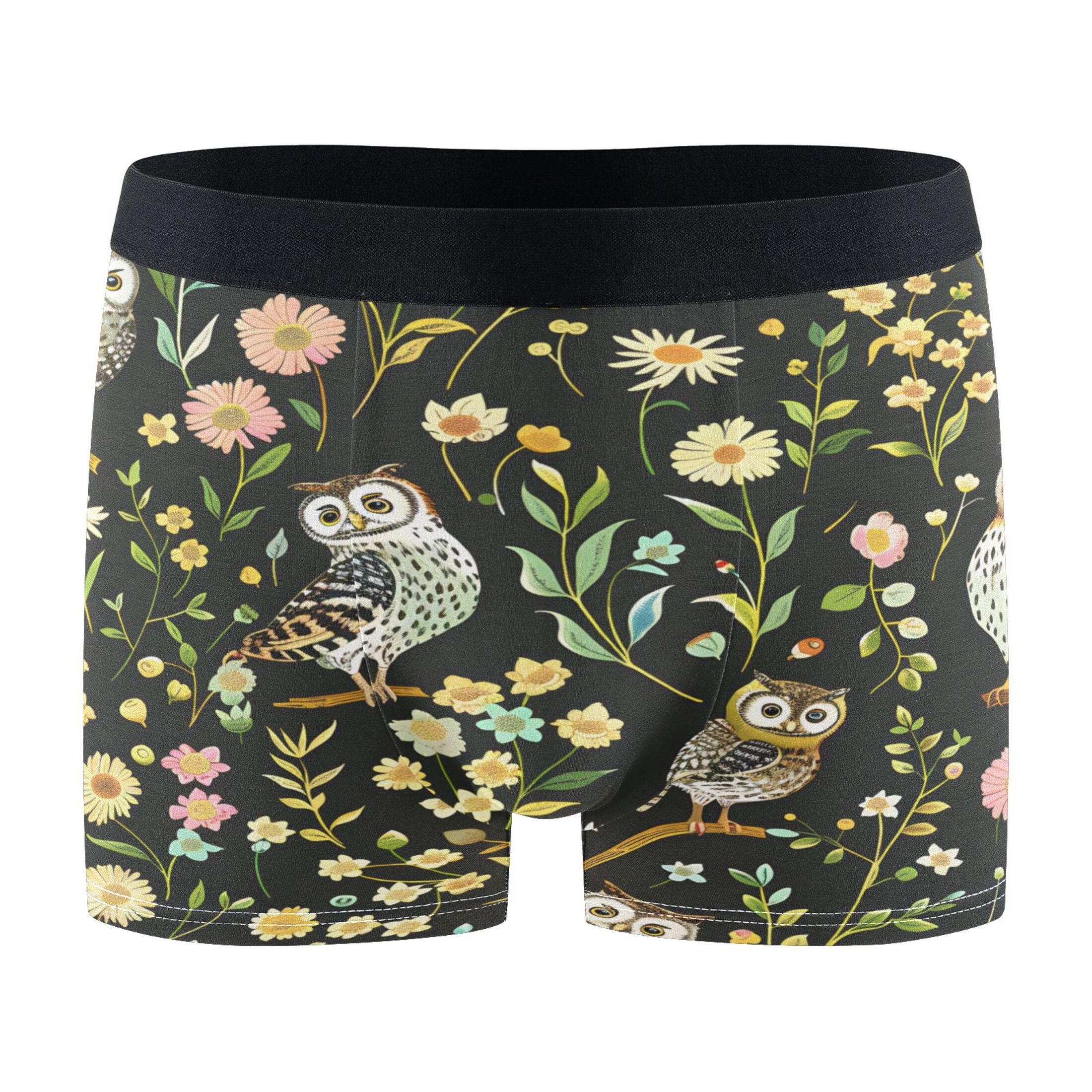 joogoo Mens Boxer Briefs Cute Owls in Daisy Floral Soft Underwear ...