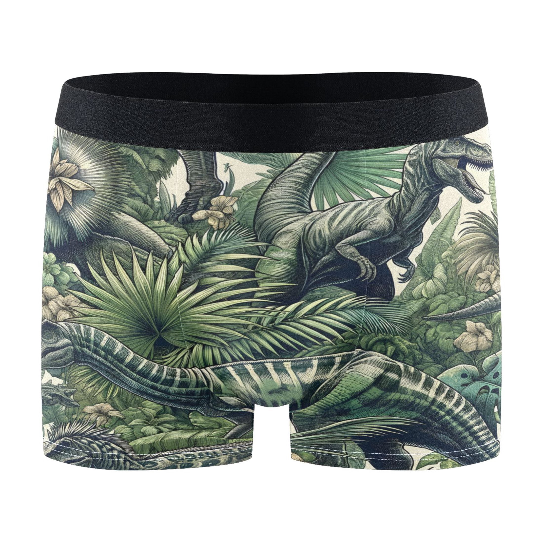 joogoo Mens Boxer Briefs Dinosaurs in Tropical Plant Soft Underwear ...