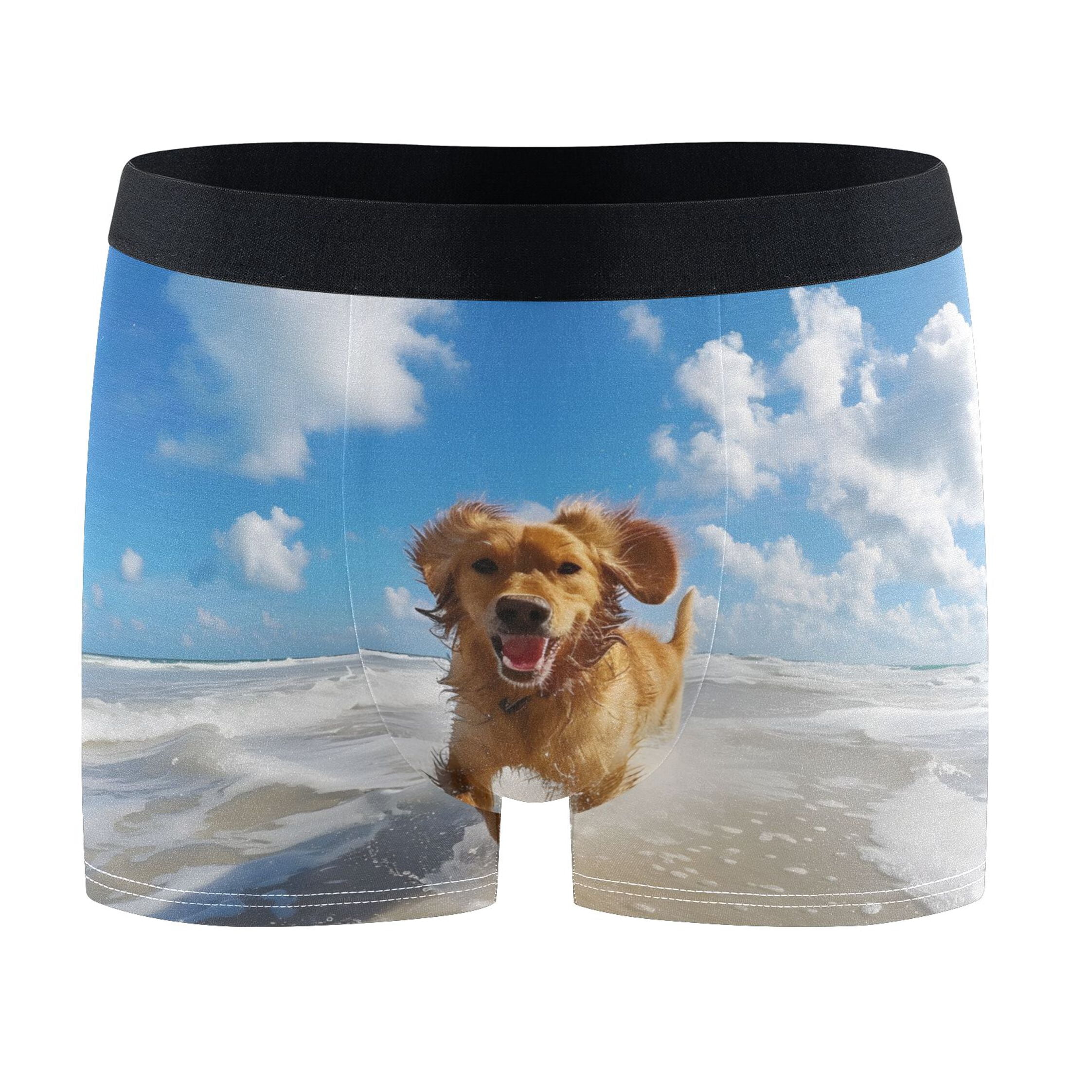 joogoo Mens Boxer Briefs Dog Play on Beach Soft Underwear Stretch ...