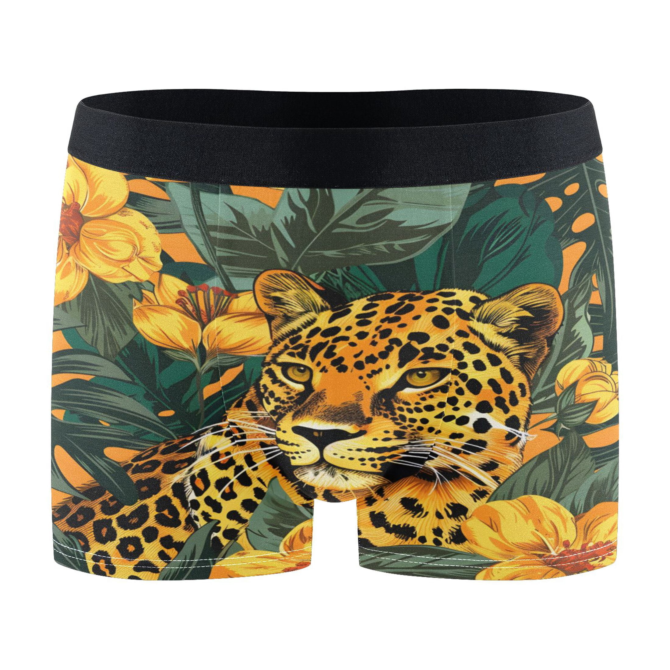 joogoo Mens Boxer Briefs Leopard and Palm Leave Soft Underwear Stretch ...