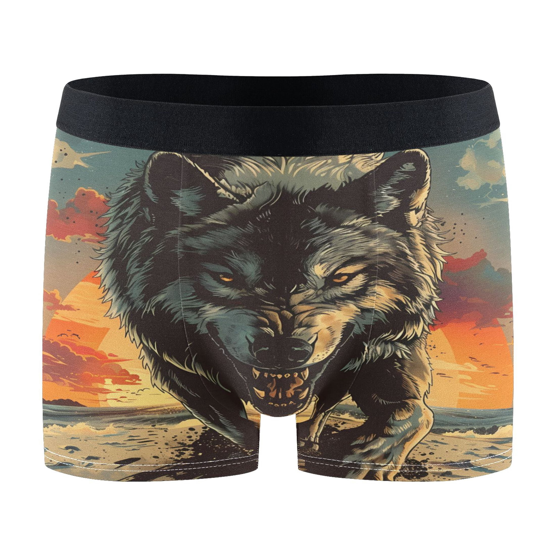 joogoo Mens Boxer Briefs Mountain Wolf Soft Underwear Stretch Trunks M ...