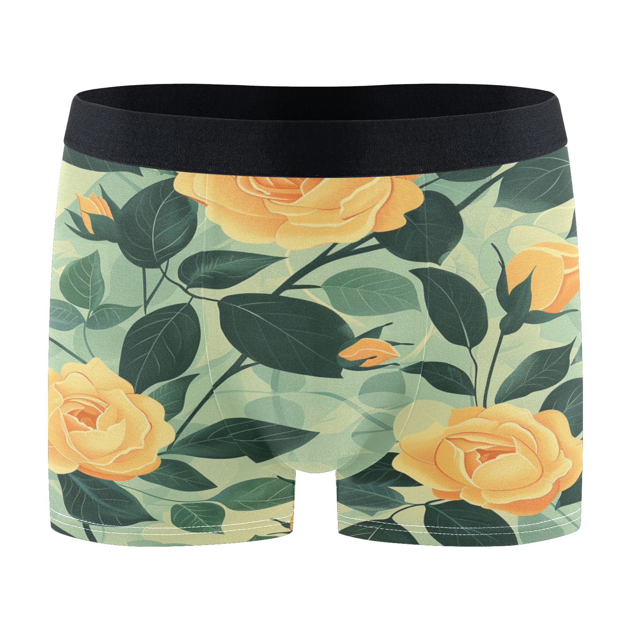 joogoo Mens Boxer Briefs Roses and Leaves Soft Underwear Stretch Trunks ...
