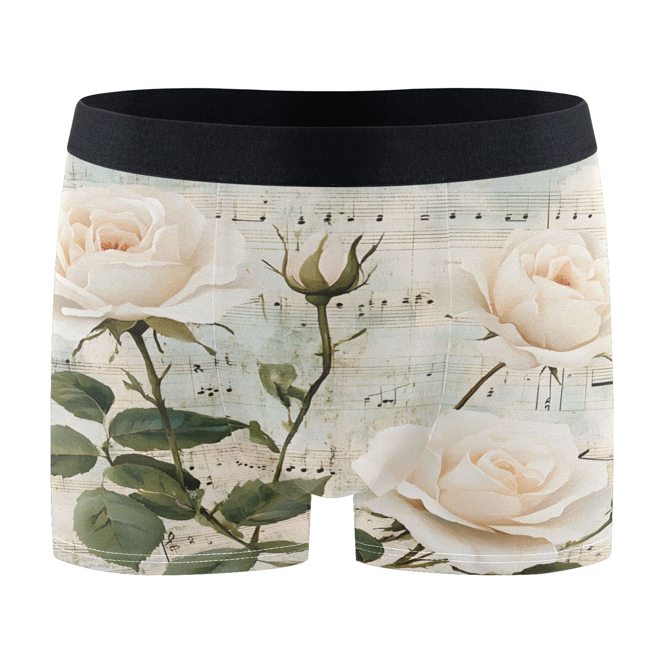 joogoo Mens Boxer Briefs Roses on Music Notes Soft Underwear Stretch ...