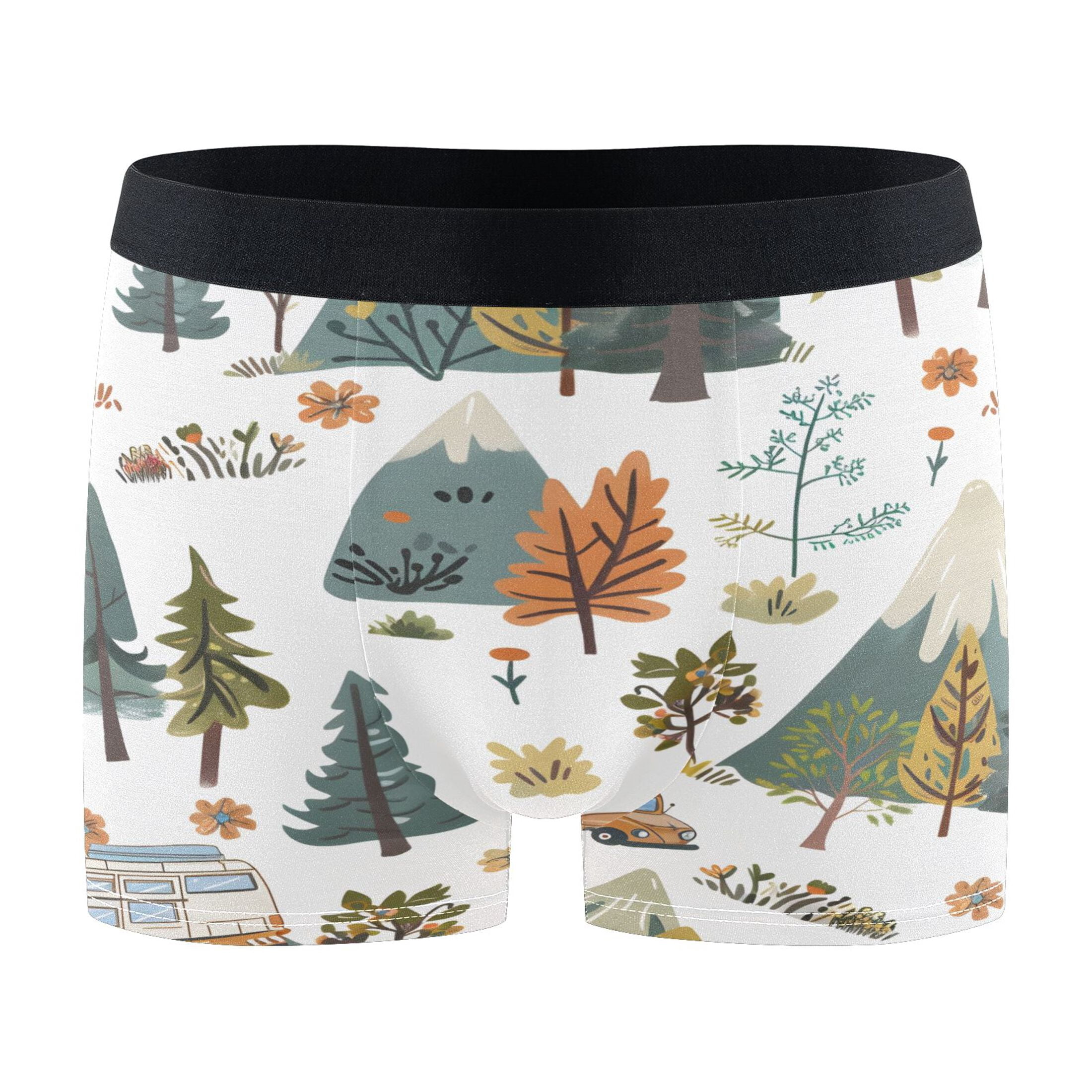 joogoo Mens Boxer Briefs Wild Trees and Car Soft Underwear Stretch ...