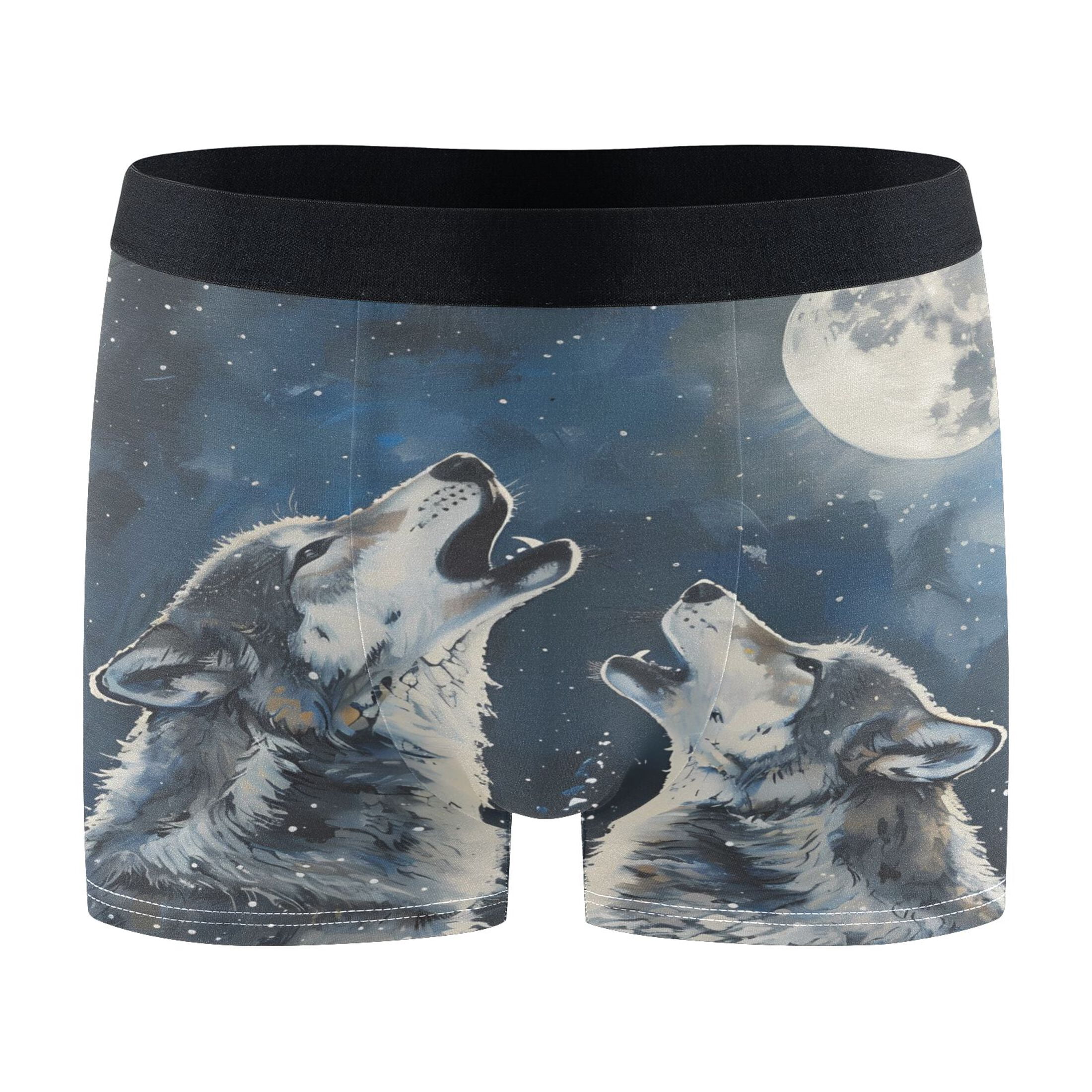 joogoo Mens Boxer Briefs Wolf and Moon Soft Underwear Stretch Trunks S ...