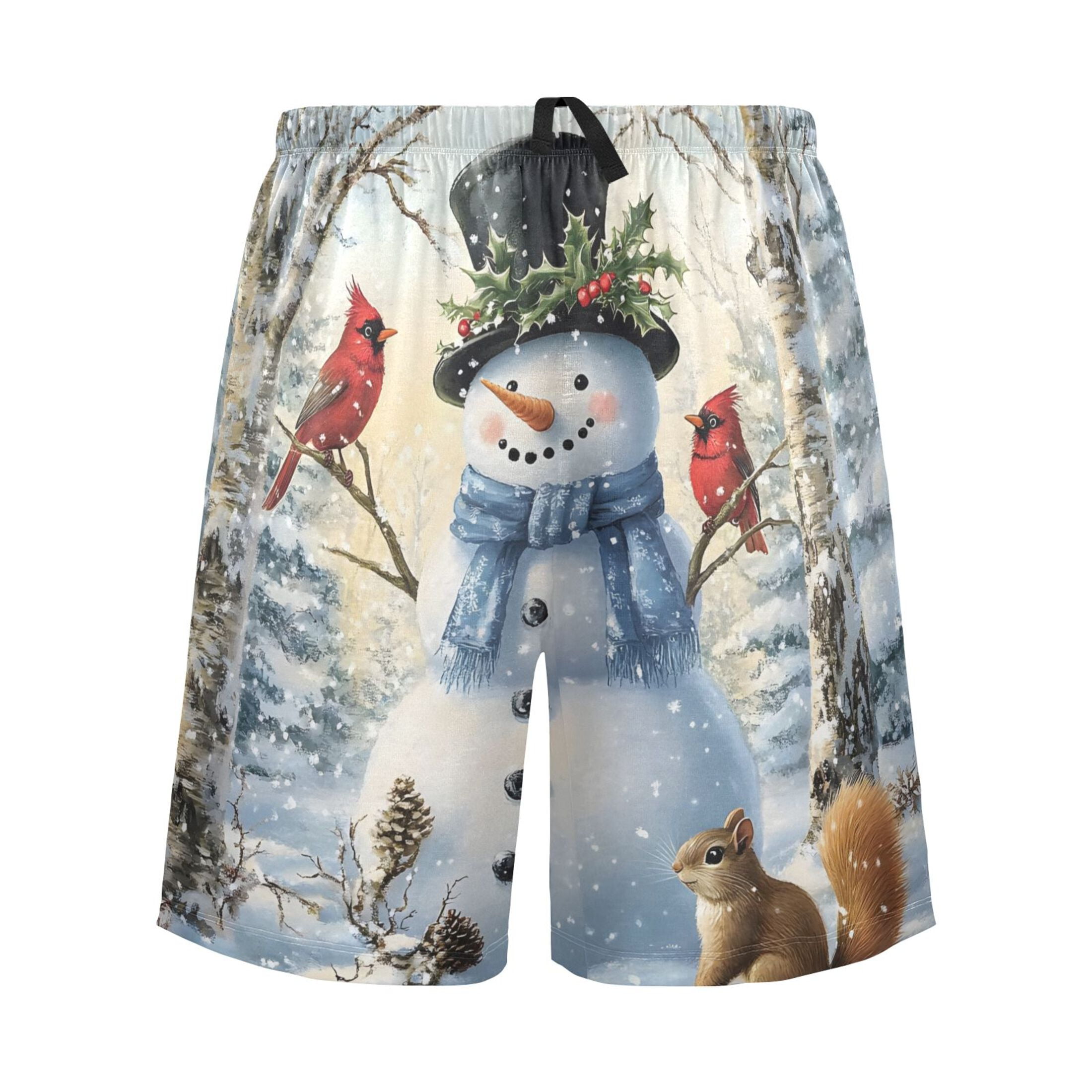 joogoo Mens Swim Trunks Christmas Snowman with Cardinal Beach Shorts ...