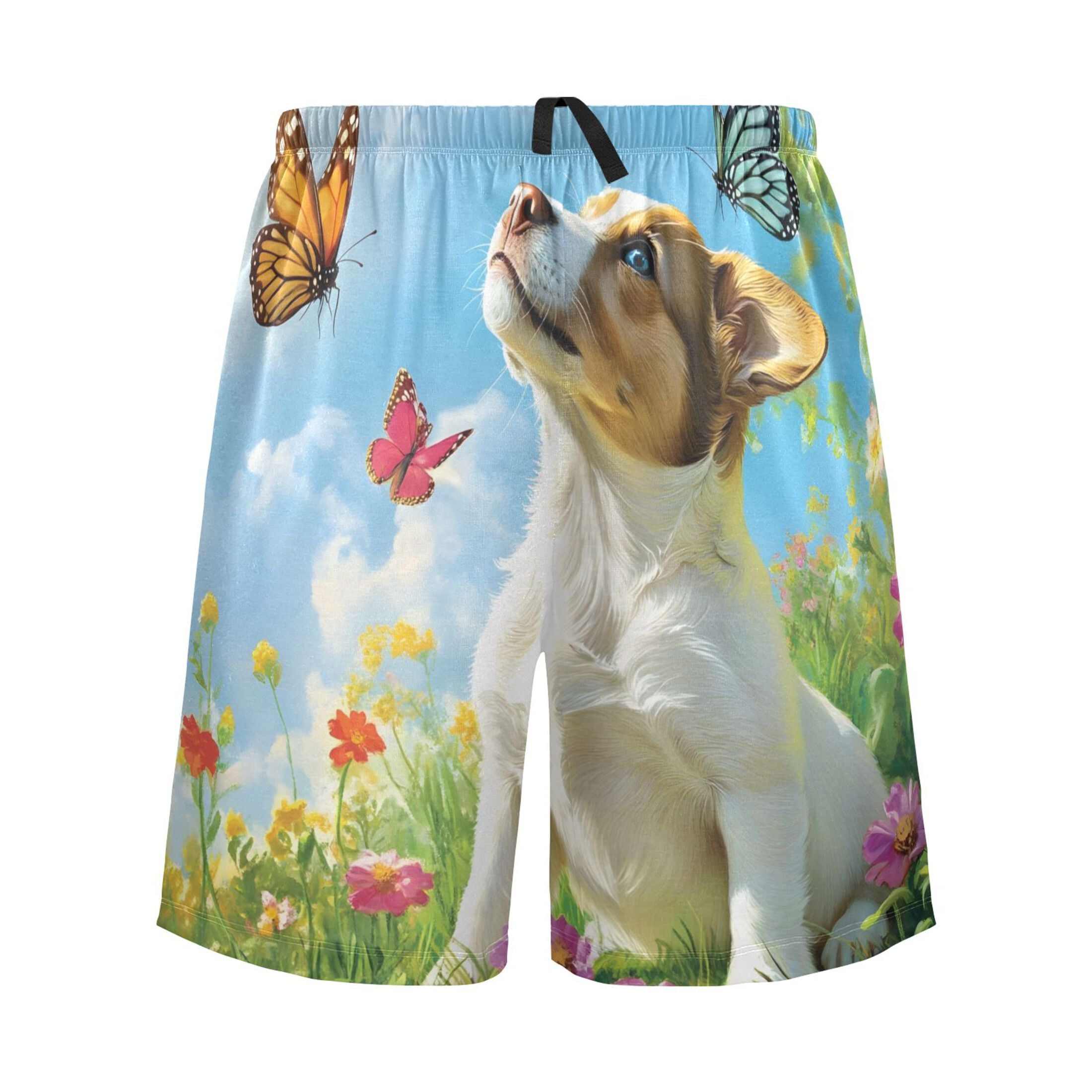 joogoo Mens Swim Trunks Cute Dog and Butterfly Beach Shorts Drawstring ...