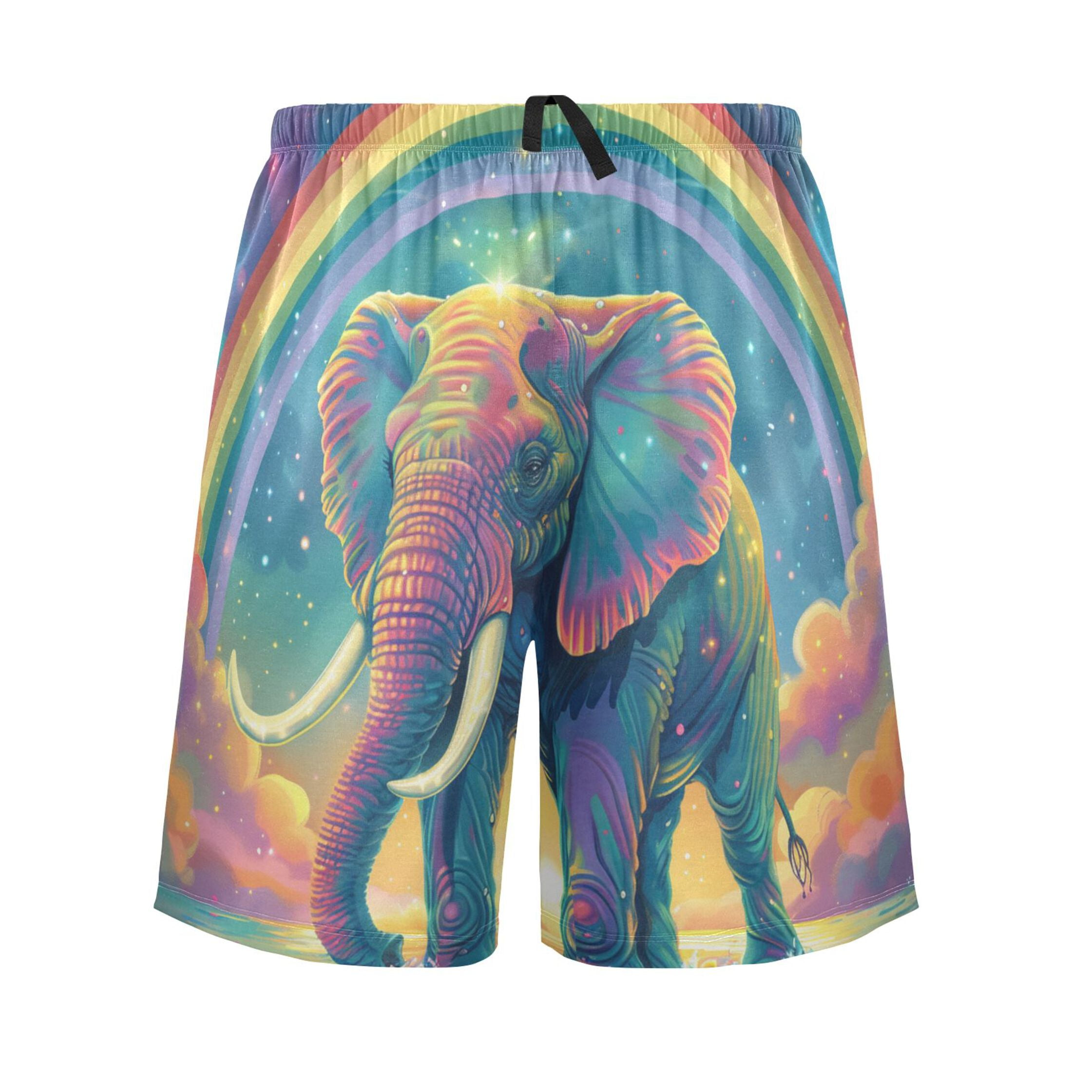 joogoo Mens Swim Trunks Magic Elephant with Rainbow Beach Shorts ...