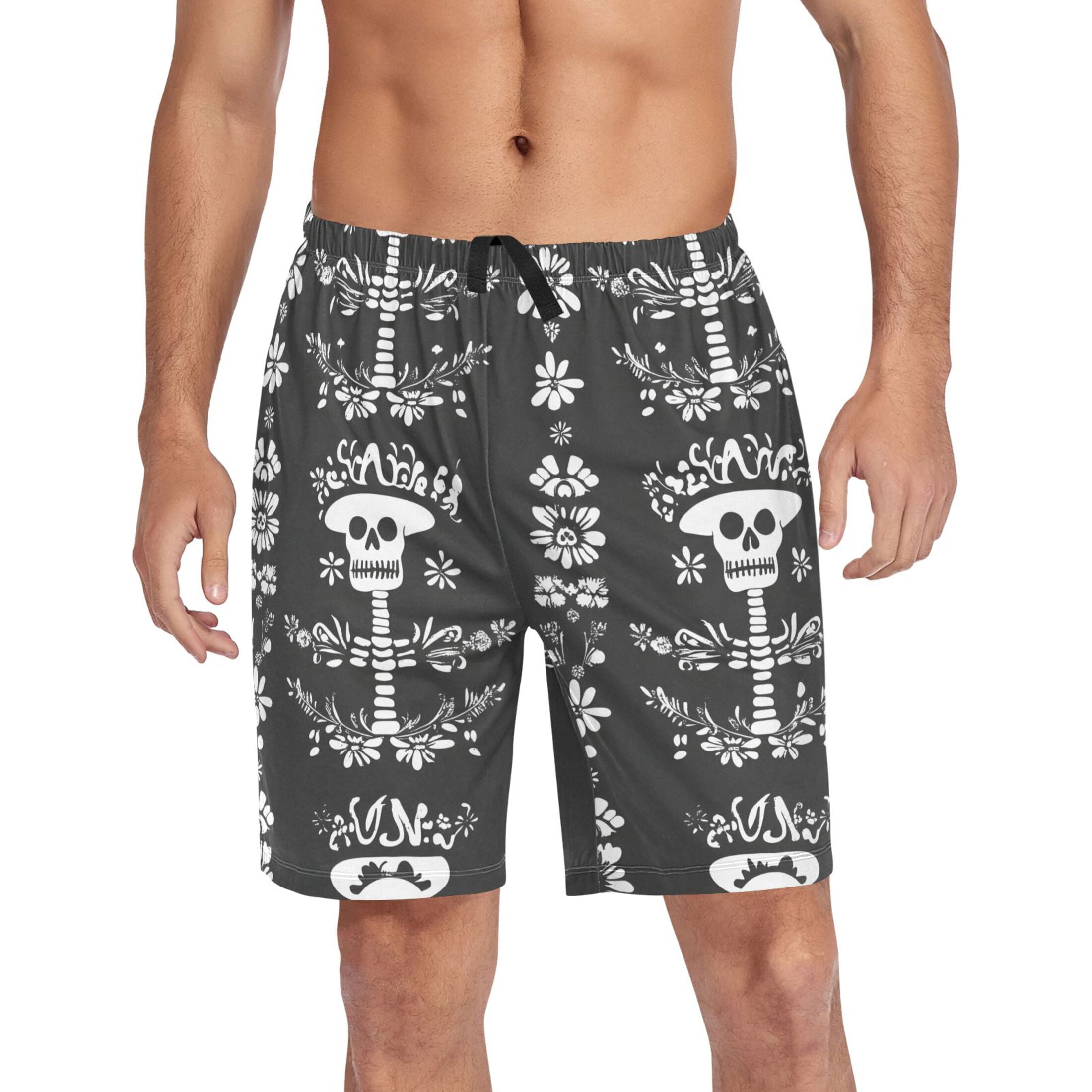joogoo Mens Swim Trunks Mexican Skull Flowers Beach Shorts Drawstring ...