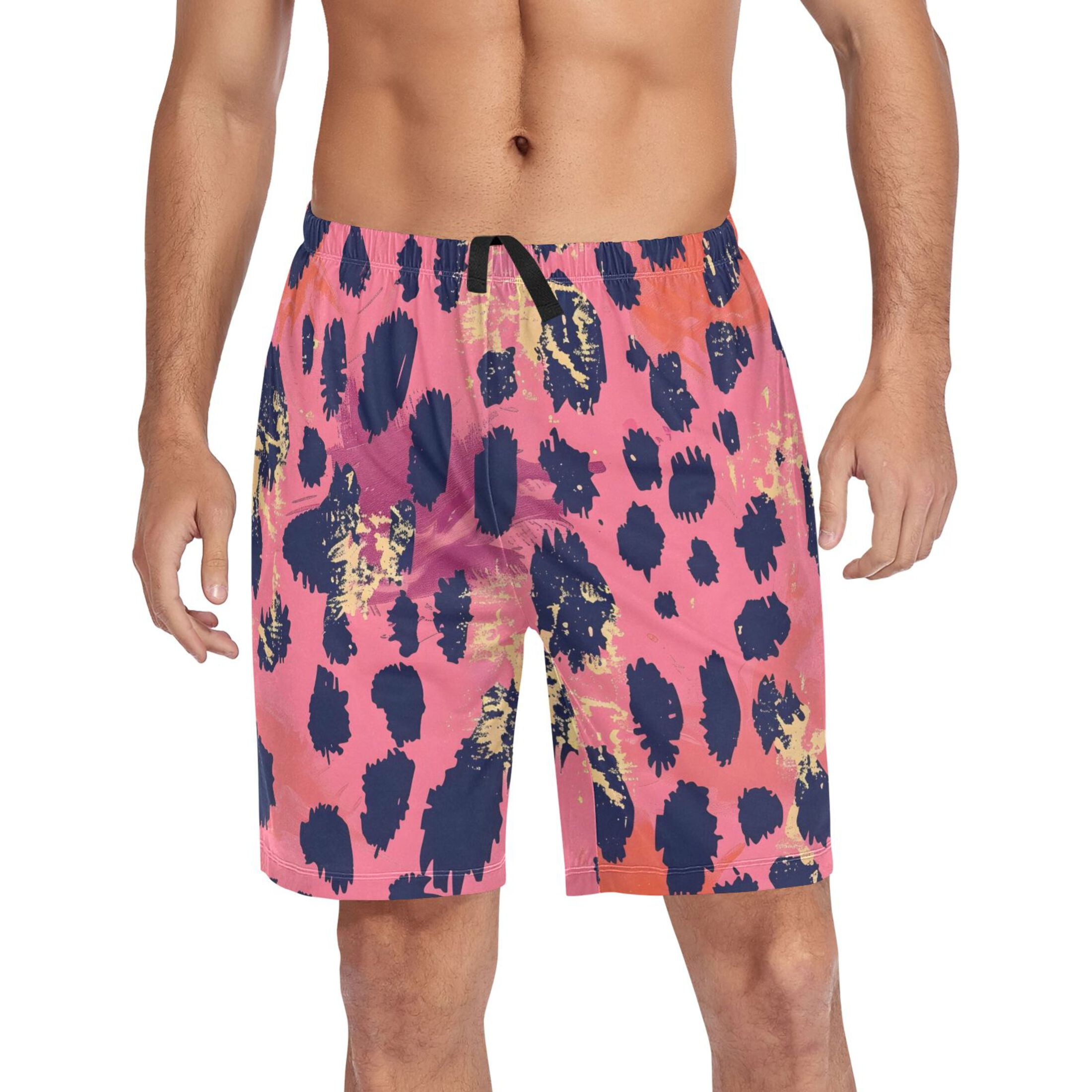 joogoo Mens Swim Trunks Pink Leopard Print Beach Shorts Drawstring ...