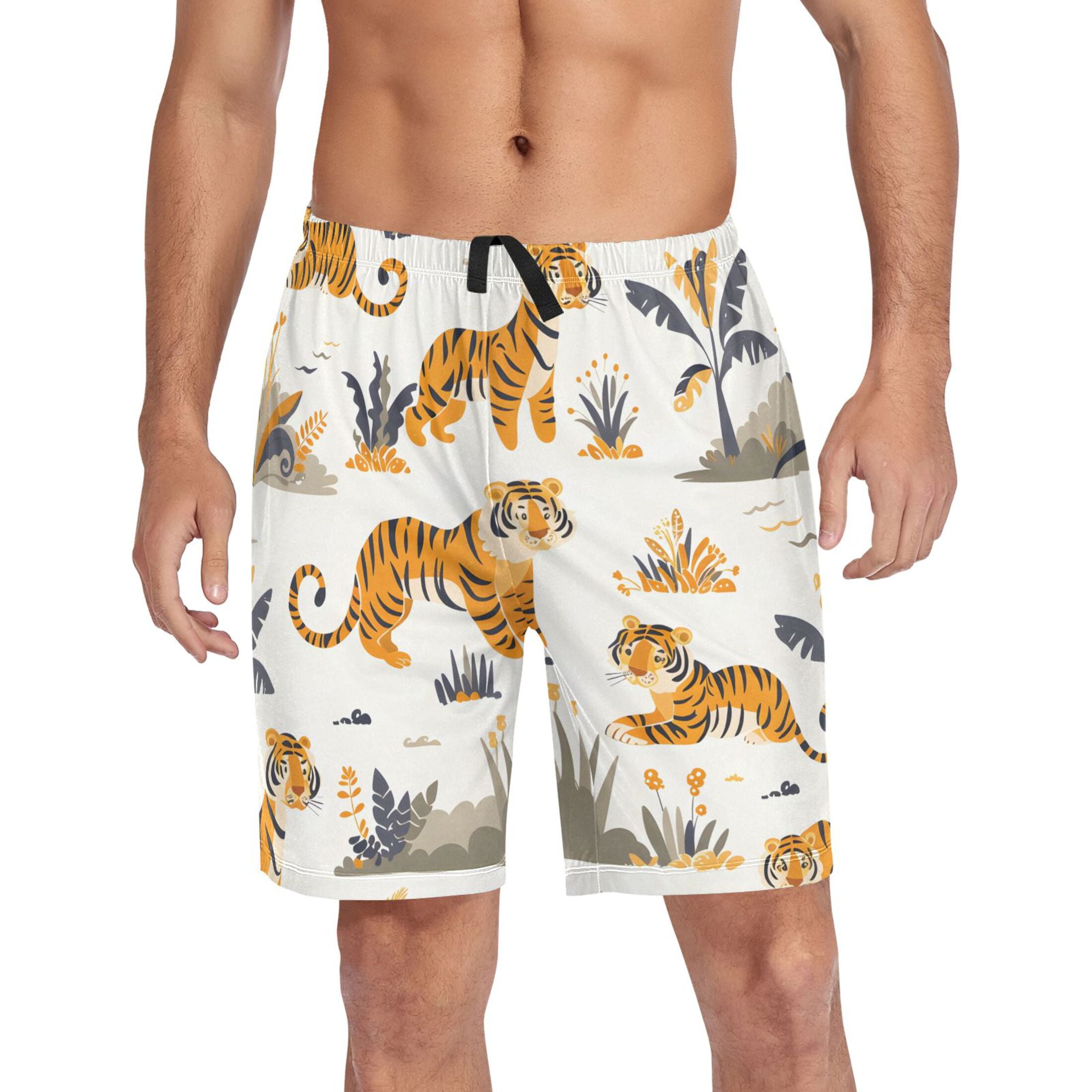 joogoo Mens Swim Trunks Tigers and Palm Leaves Beach Shorts Drawstring ...