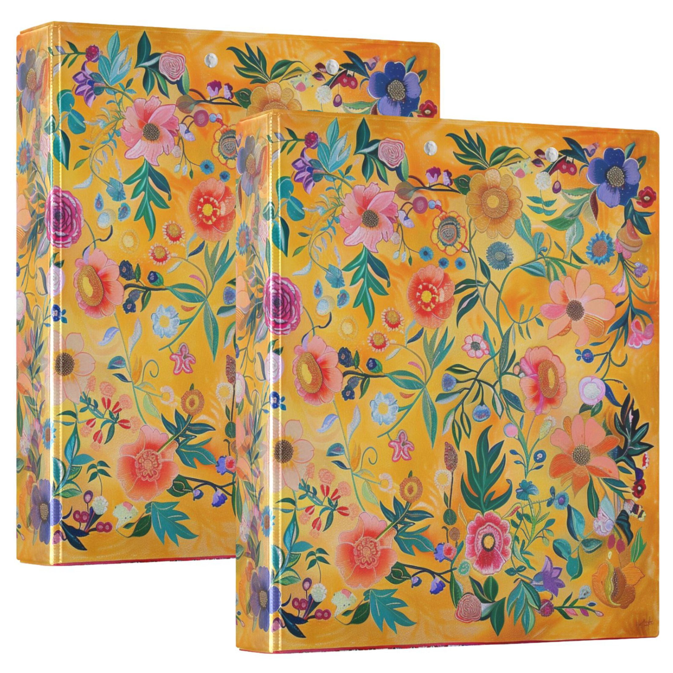 joogoo Moroccan Yellow Floral Hardcover 3 Ring Binder 1.5" Round Rings ...