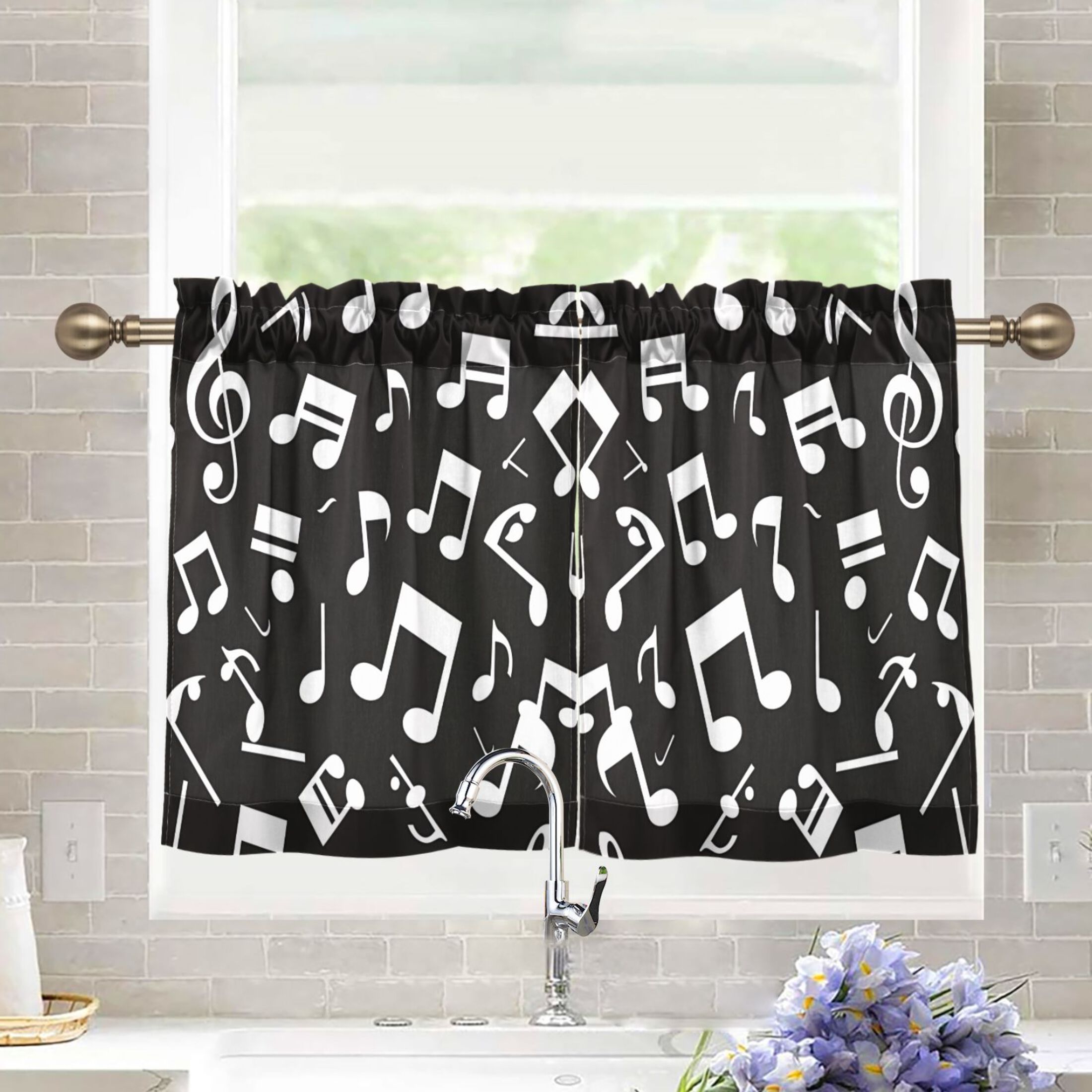 joogoo Musical Note Pattern Curtains Sets Half Window Cafe Farmhouse ...