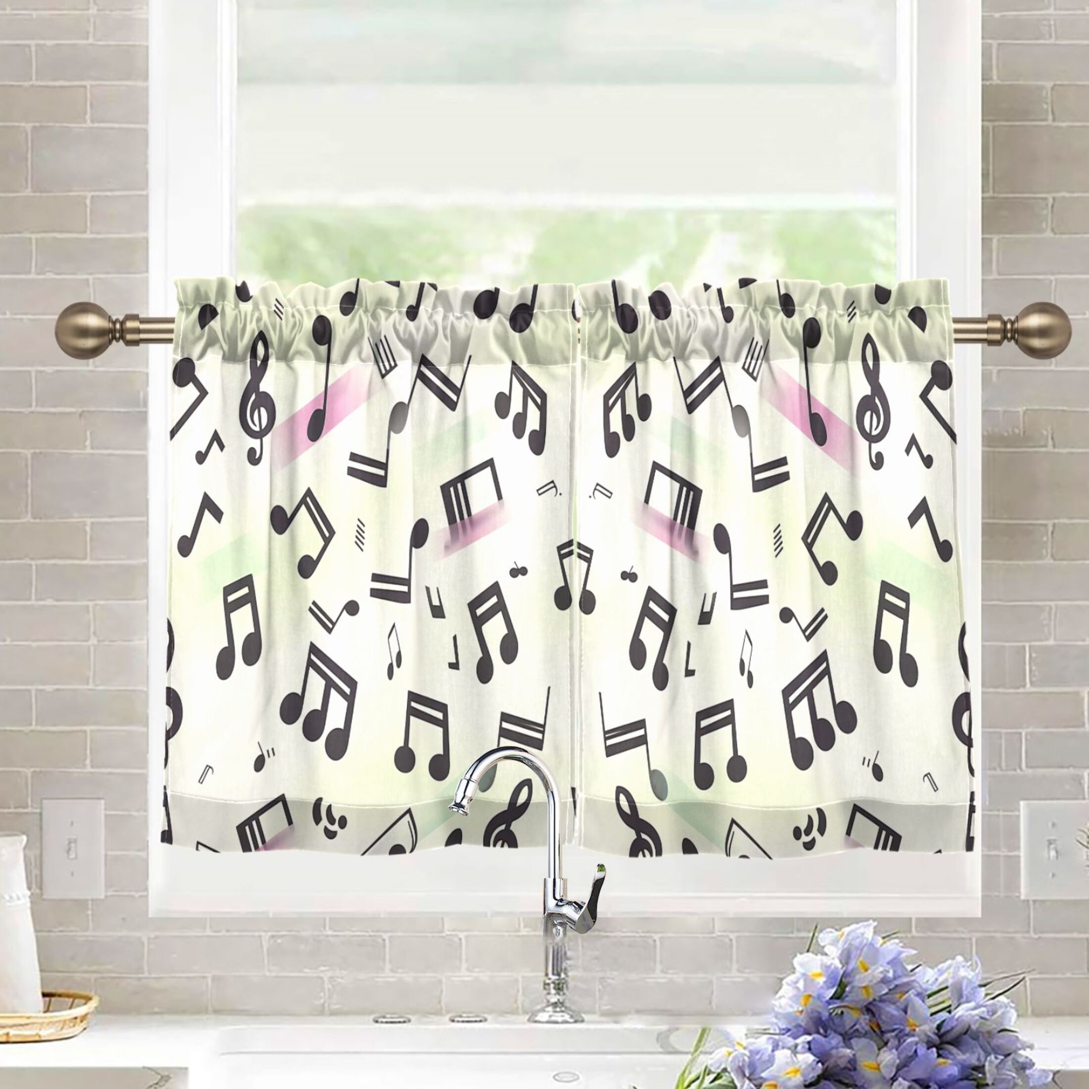 joogoo Musical Notes with Rainbow Curtains Sets Half Window Cafe ...
