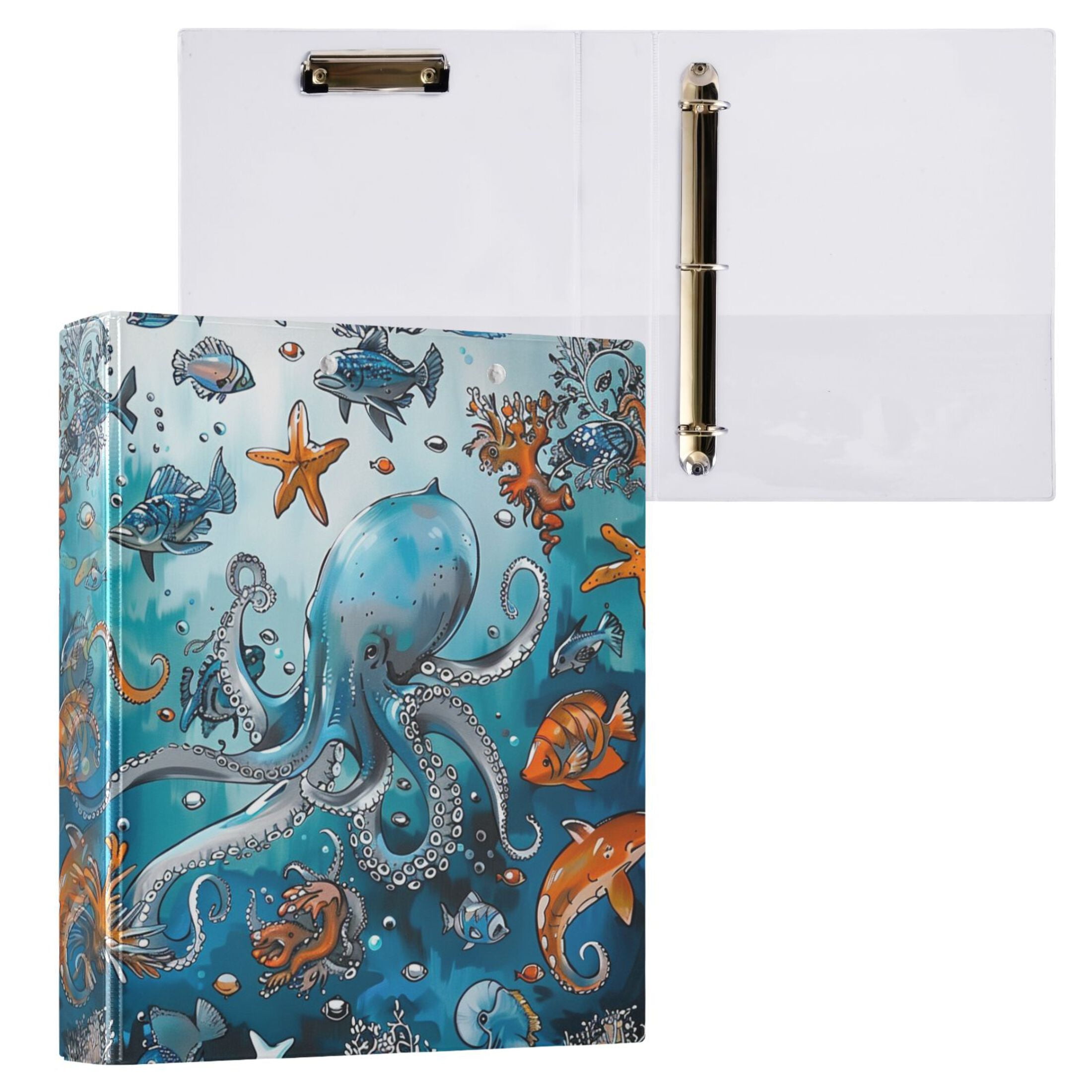 joogoo Octopus Sea Star Fish Hardcover 3 Ring Binder 1.5" Round Rings ...