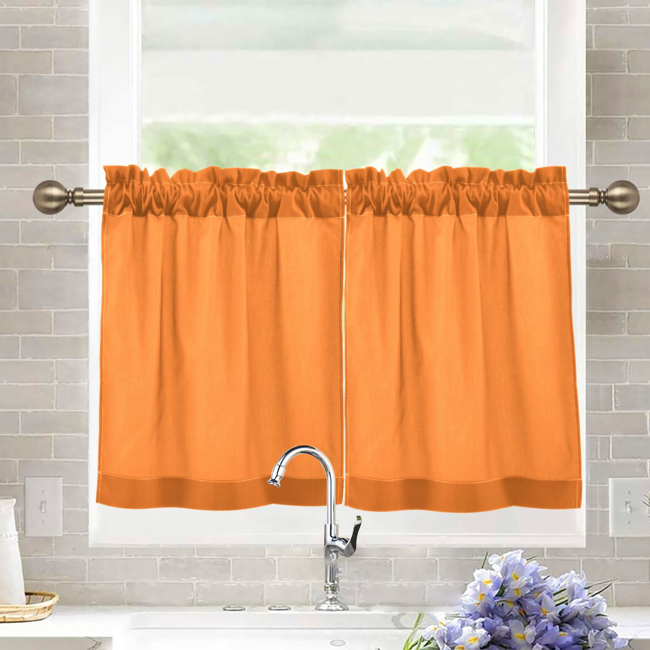 joogoo Orange Color Curtains Sets Half Window Cafe Farmhouse Tier 2 ...