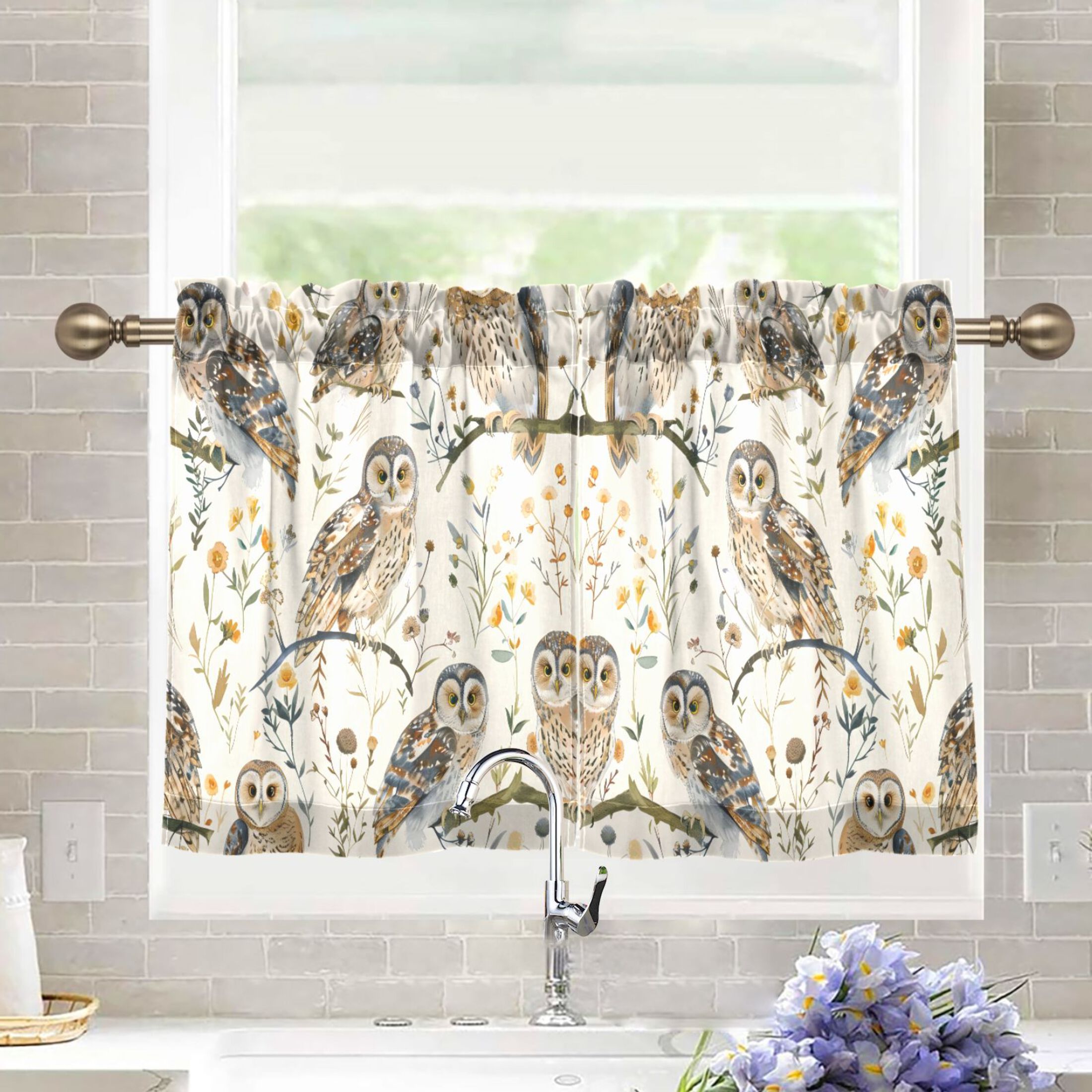 joogoo Owl on Tree Branch Curtains Sets Half Window Cafe Farmhouse Tier ...